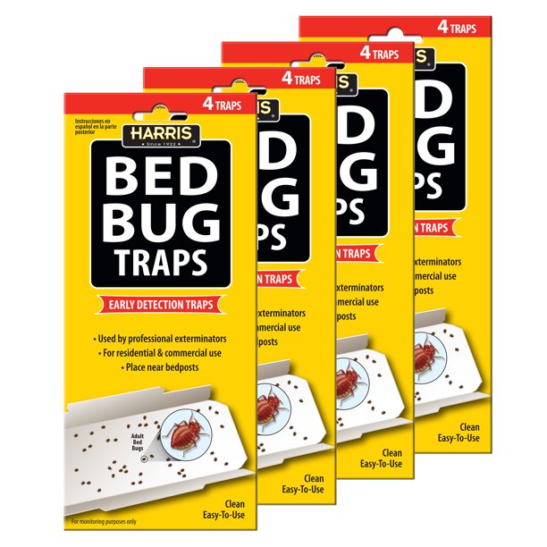 Harris Bed Bug Traps 4 Pack Low Profile Design 16 Traps Total - Walmart Business Supplies