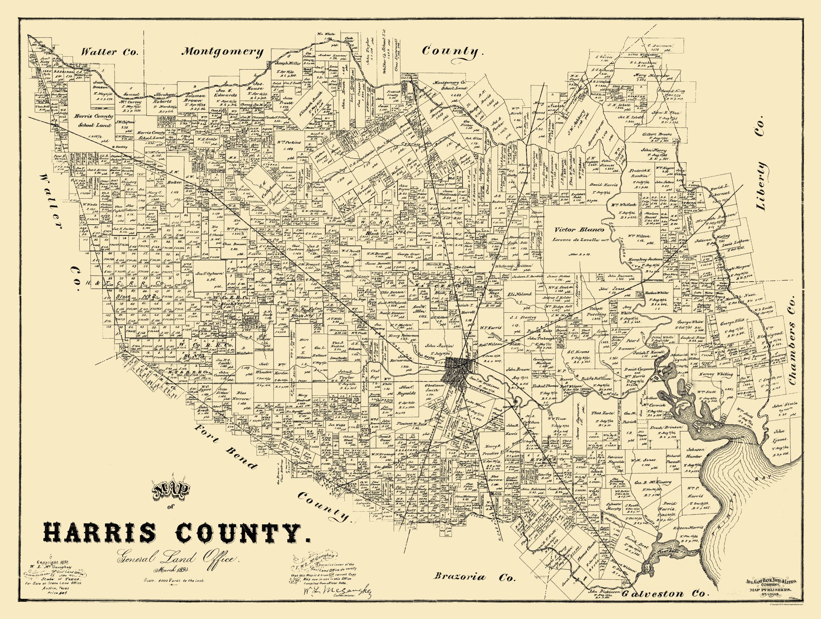Historic County Map - Harris County Texas - General Land Office 1893 ...