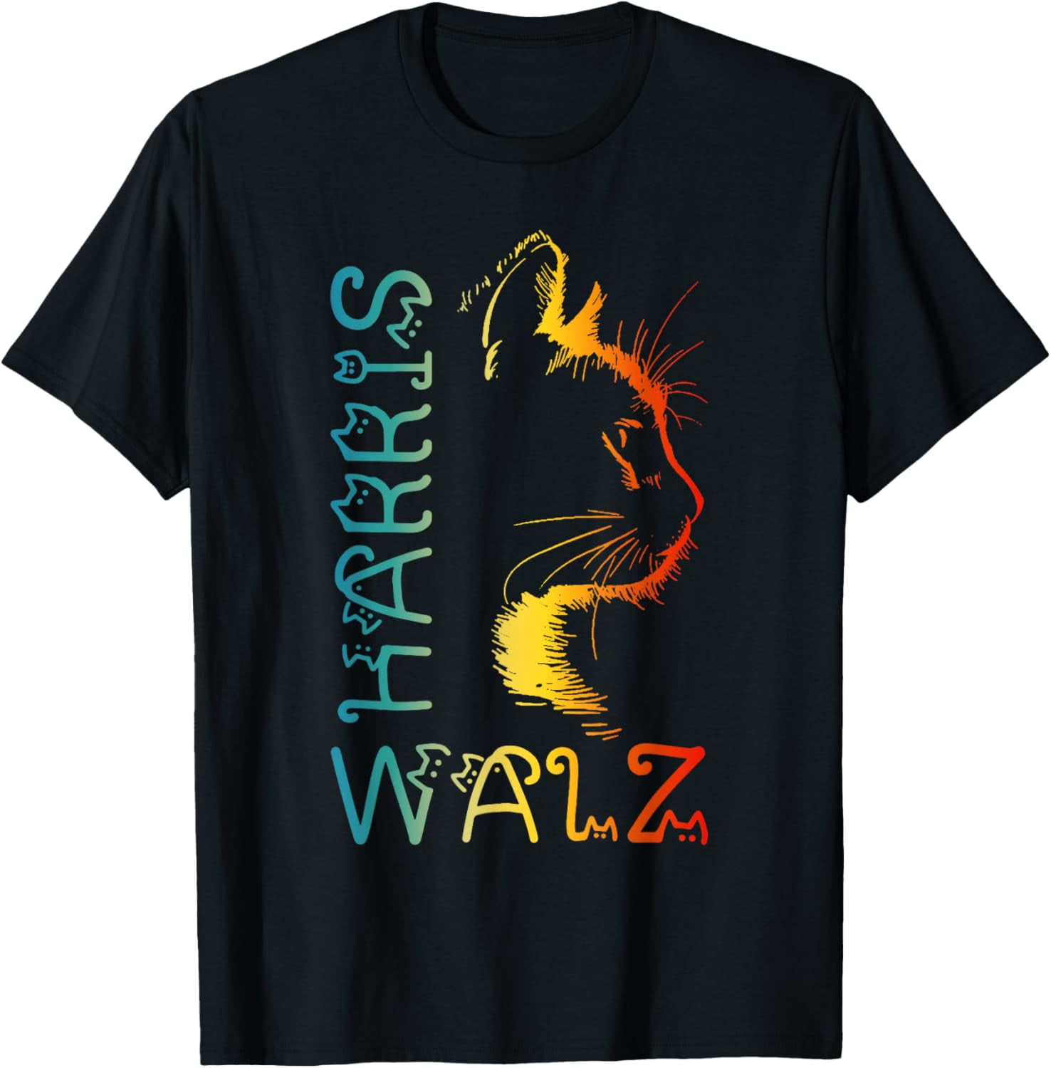 Harris Waltz 2024 Kamala Walz Cat Lettering Positive Funny T-Shirt ...