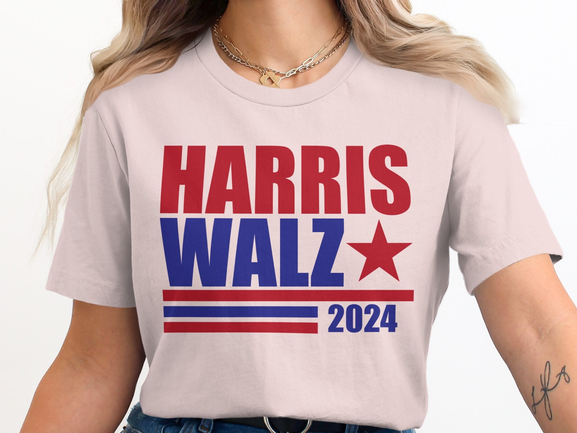 Harris Walz 2024 Campaign Star Graphic T-Shirt (XL, SoftPink) - Walmart.com