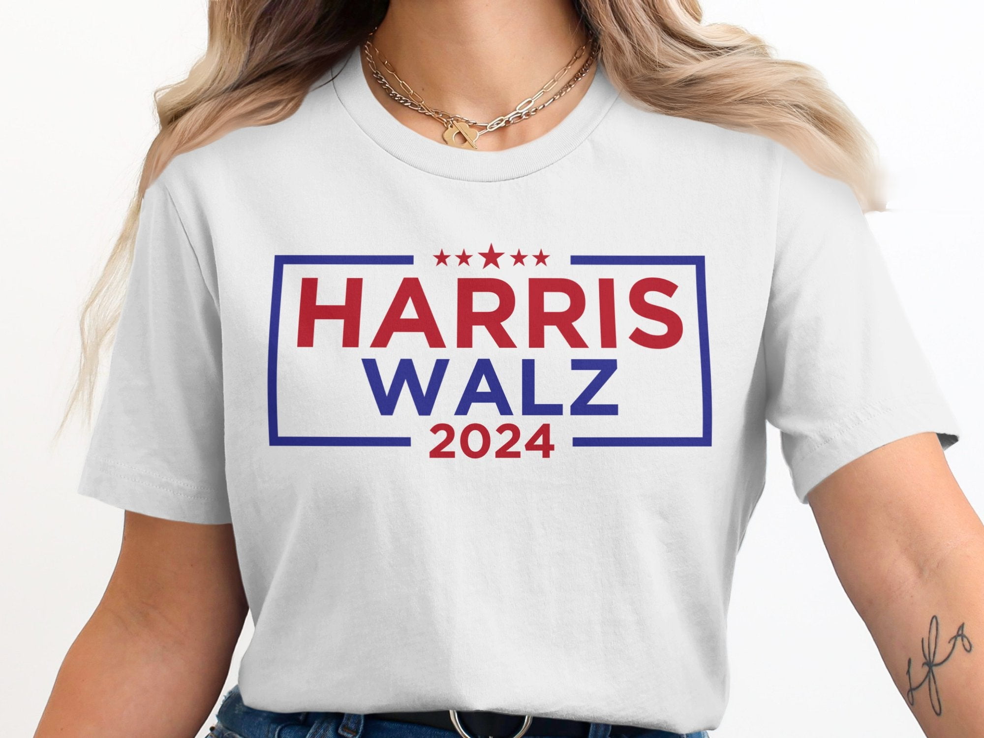 Harris Walz 2024 Campaign Stars Design T-Shirt (2XL, White) - Walmart.com