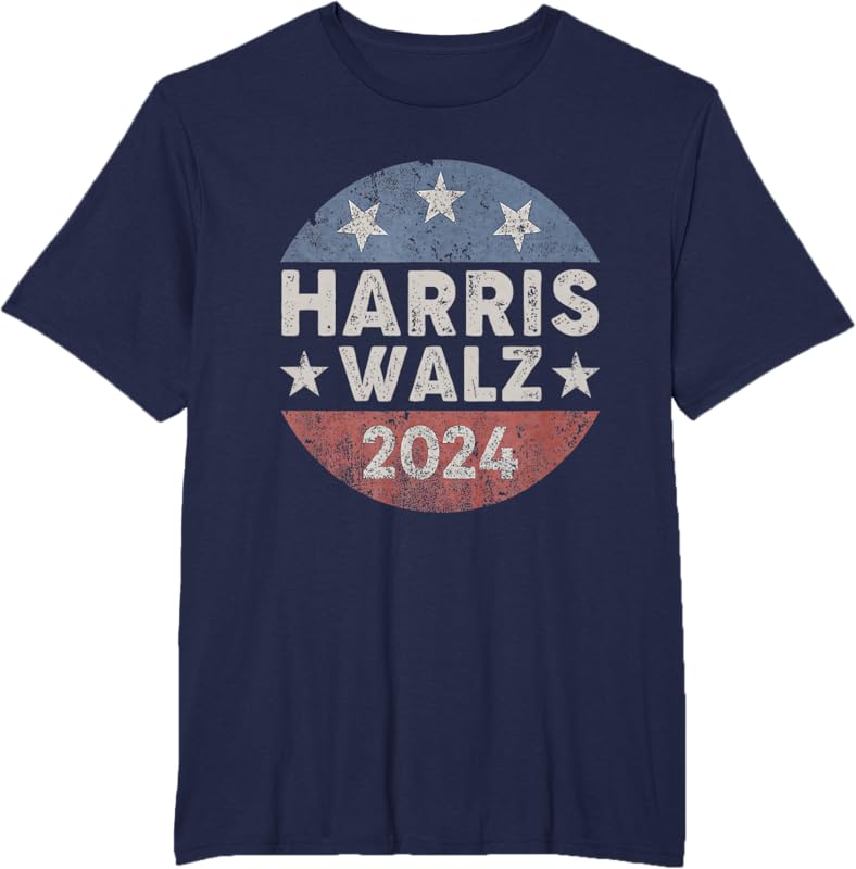 Harris Walz 2024 vintage button Camara Harris Tim Walz T-shirt, black ...