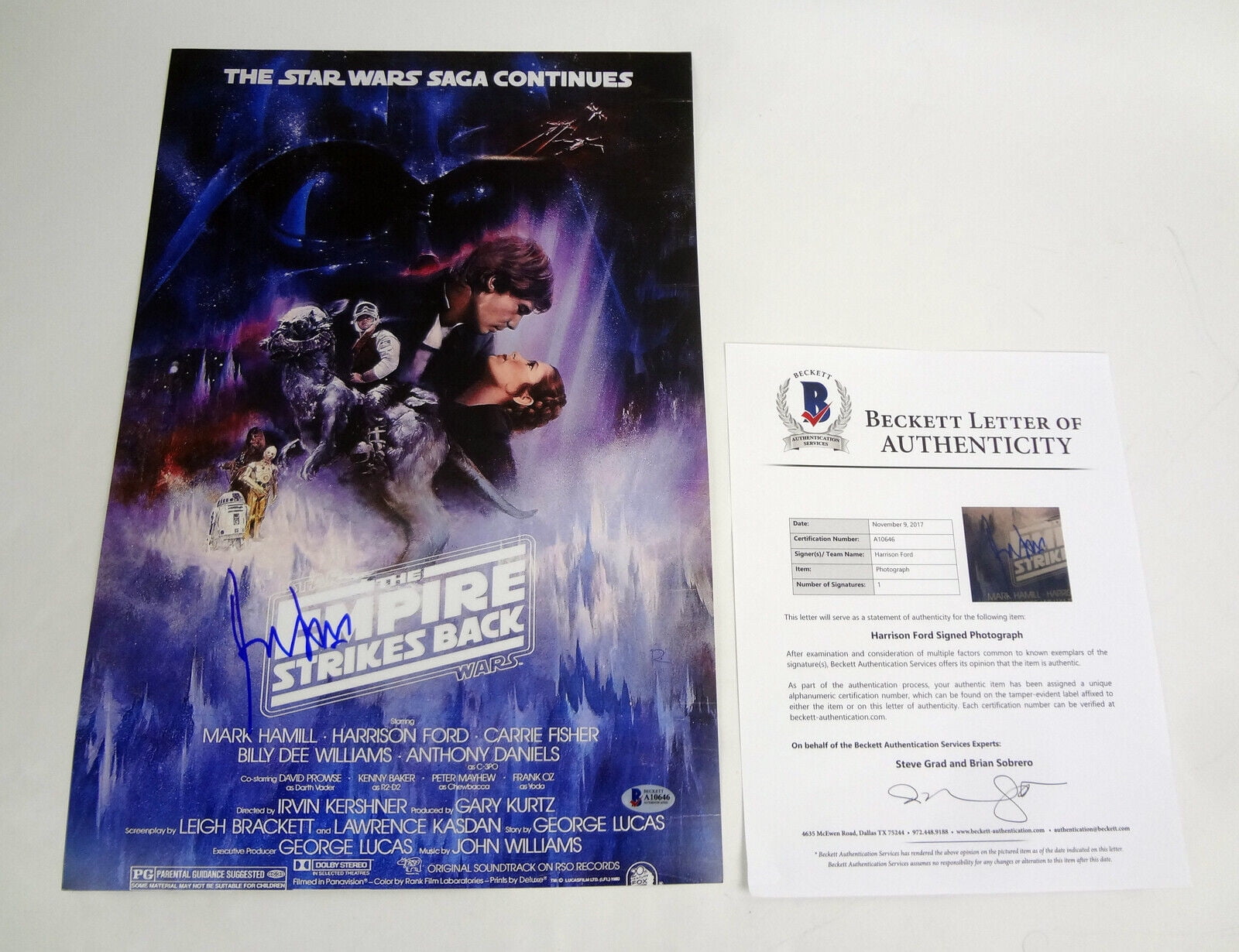 Pre-Owned Harrison Ford Signed Star Wars The Empire Strikes Back Movie ...