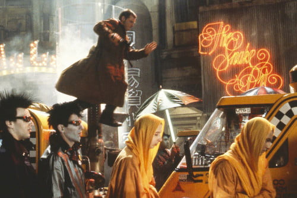 Harrison Ford in Blade Runner leaping above taxis on street 24x36 ...