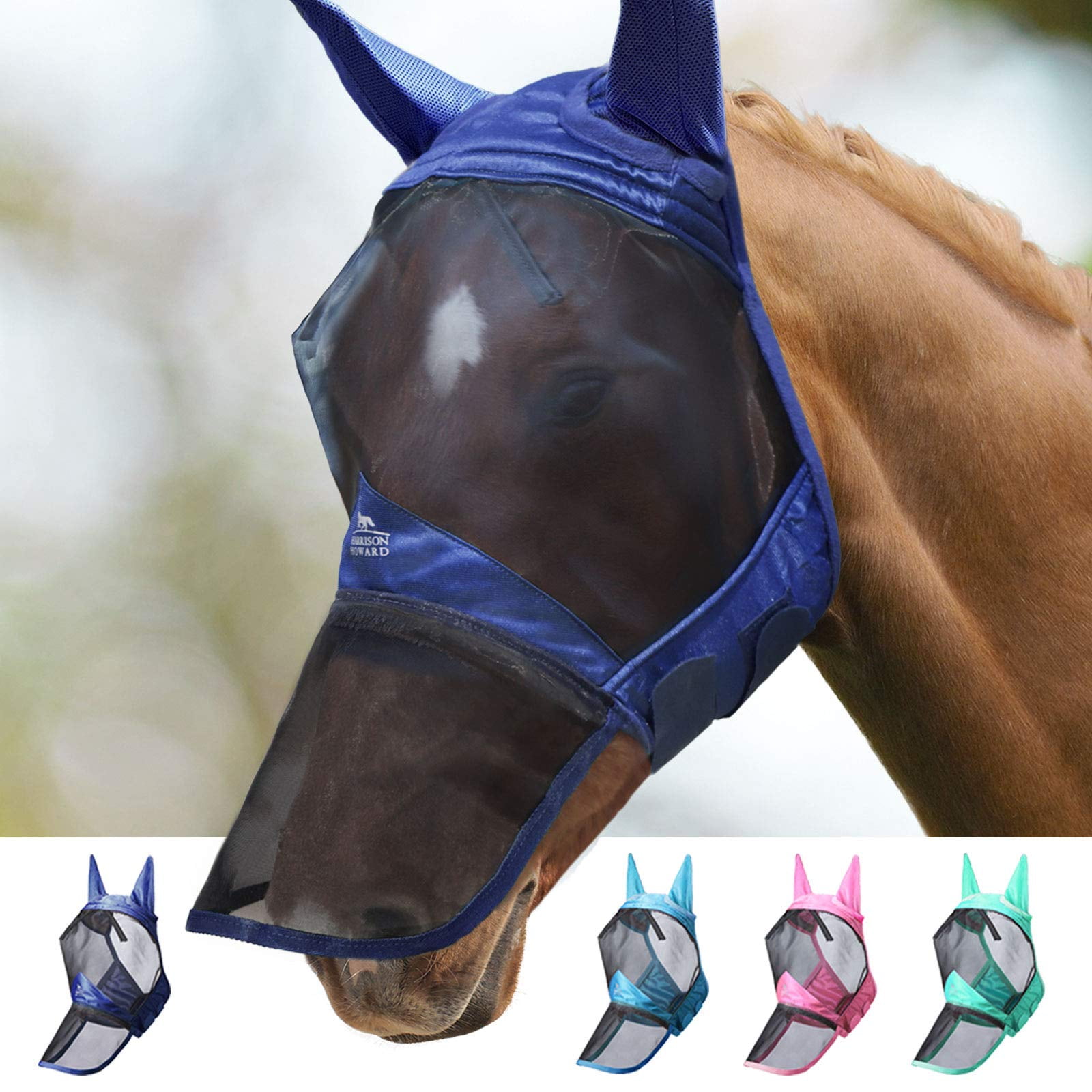 Harrison Howard CareMaster Pro Luminous Horse Fly Mask Long Nose with ...