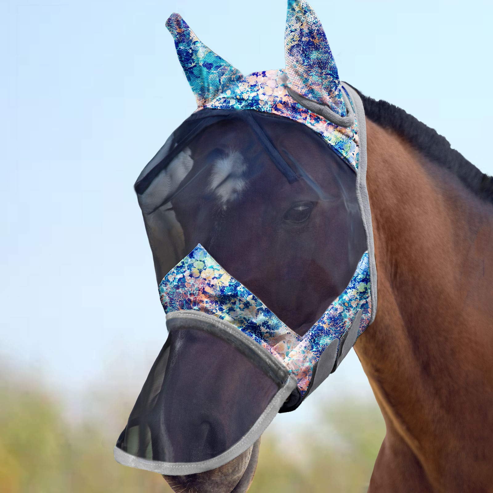 Harrison Howard LumiVista Horse Fly Mask Long Nose with Ears UV ...