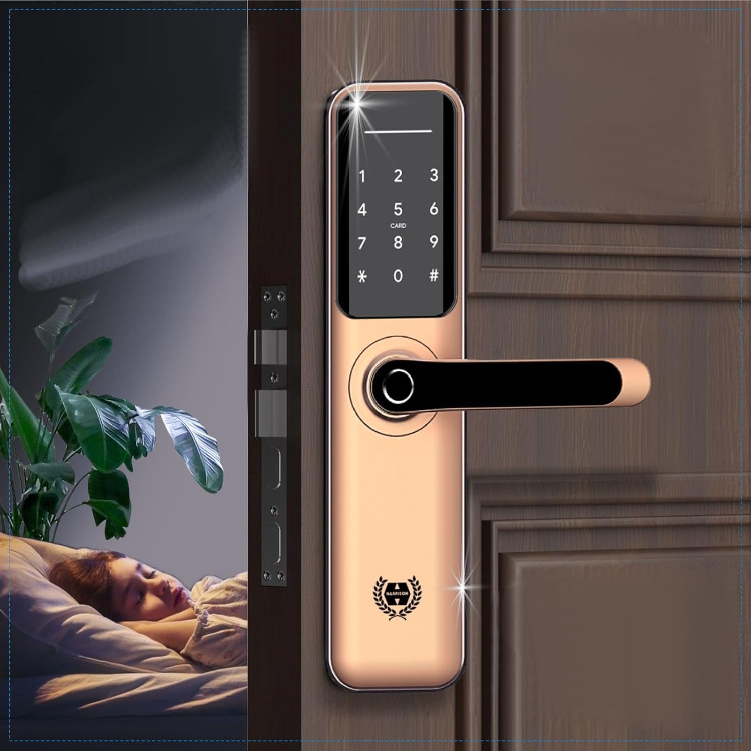 Harrison Smart Door Lock HE2161553 Rose Gold Finish with Fingerprint ...