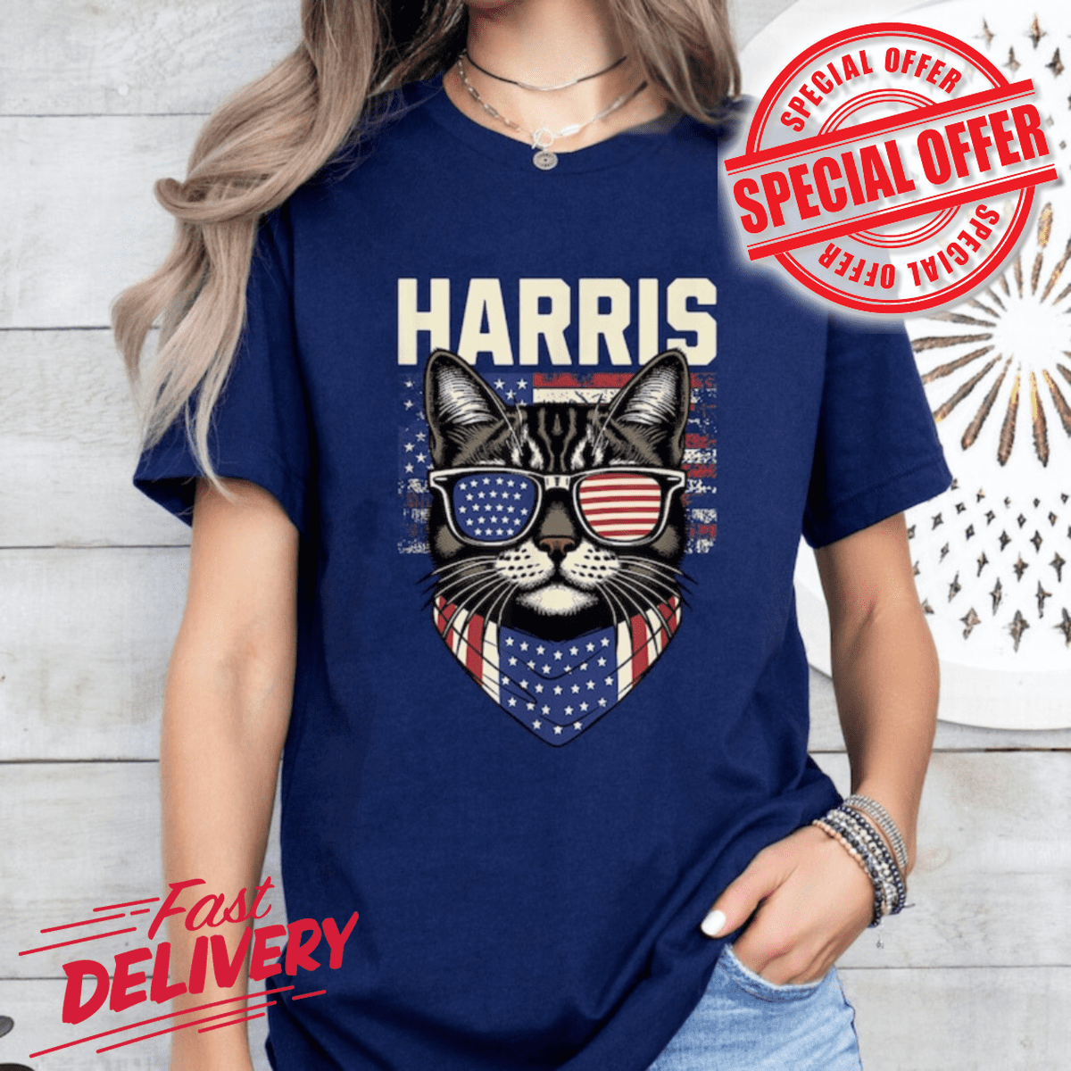 Harriss Patriotic Cat T-shirt Childless Cat Lady Voting 2024 Shirt ...