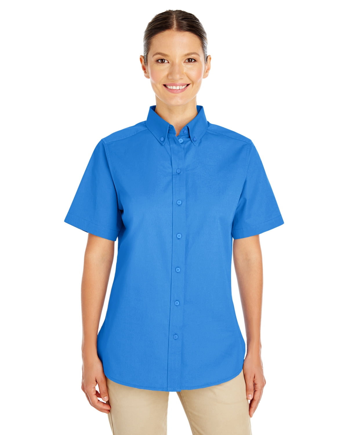 Harriton M582W Women's Foundation 100% Cotton Short-Sleeve Twill Shirt ...