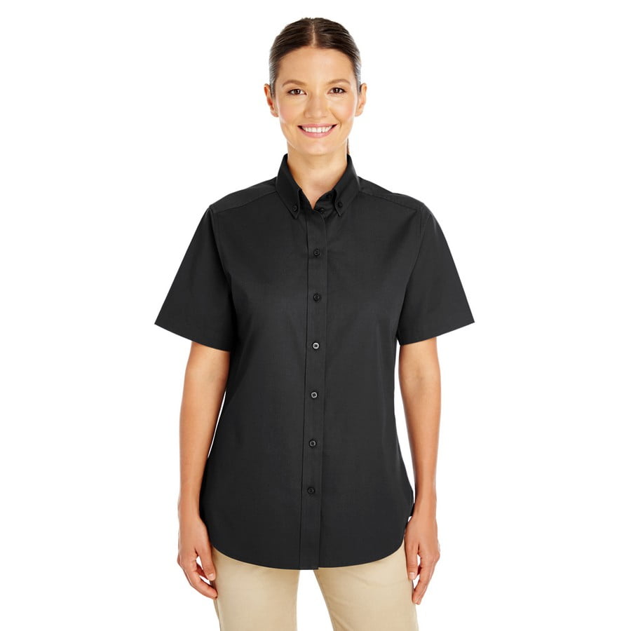 Harriton Women's Foundation 100% Cotton Short-Sleeve Twill Shirt Teflon ...