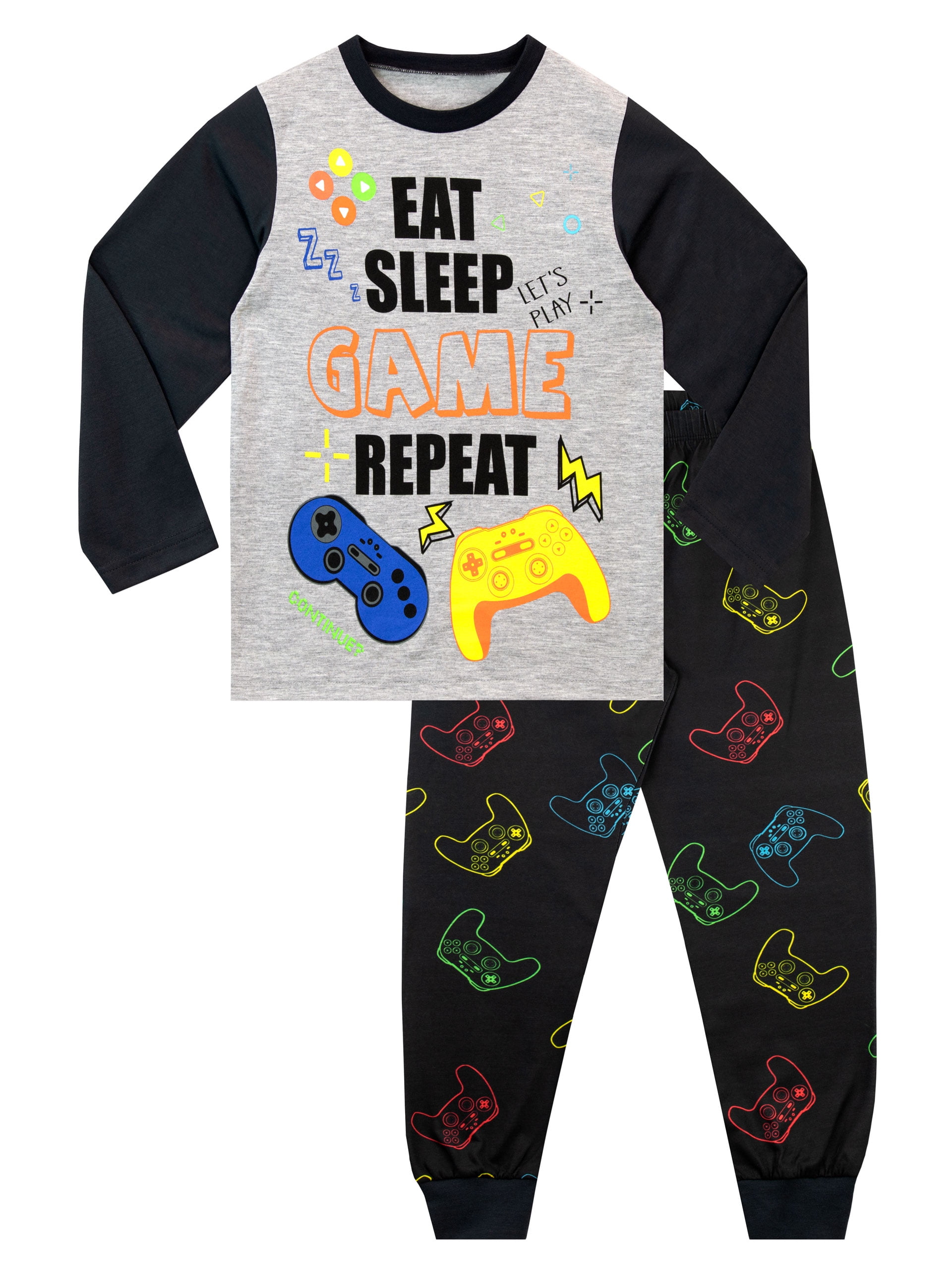 Harry Bear Boys Eat Sleep Game Long Sleeve Pajamas Sizes 6-14 - Walmart.com
