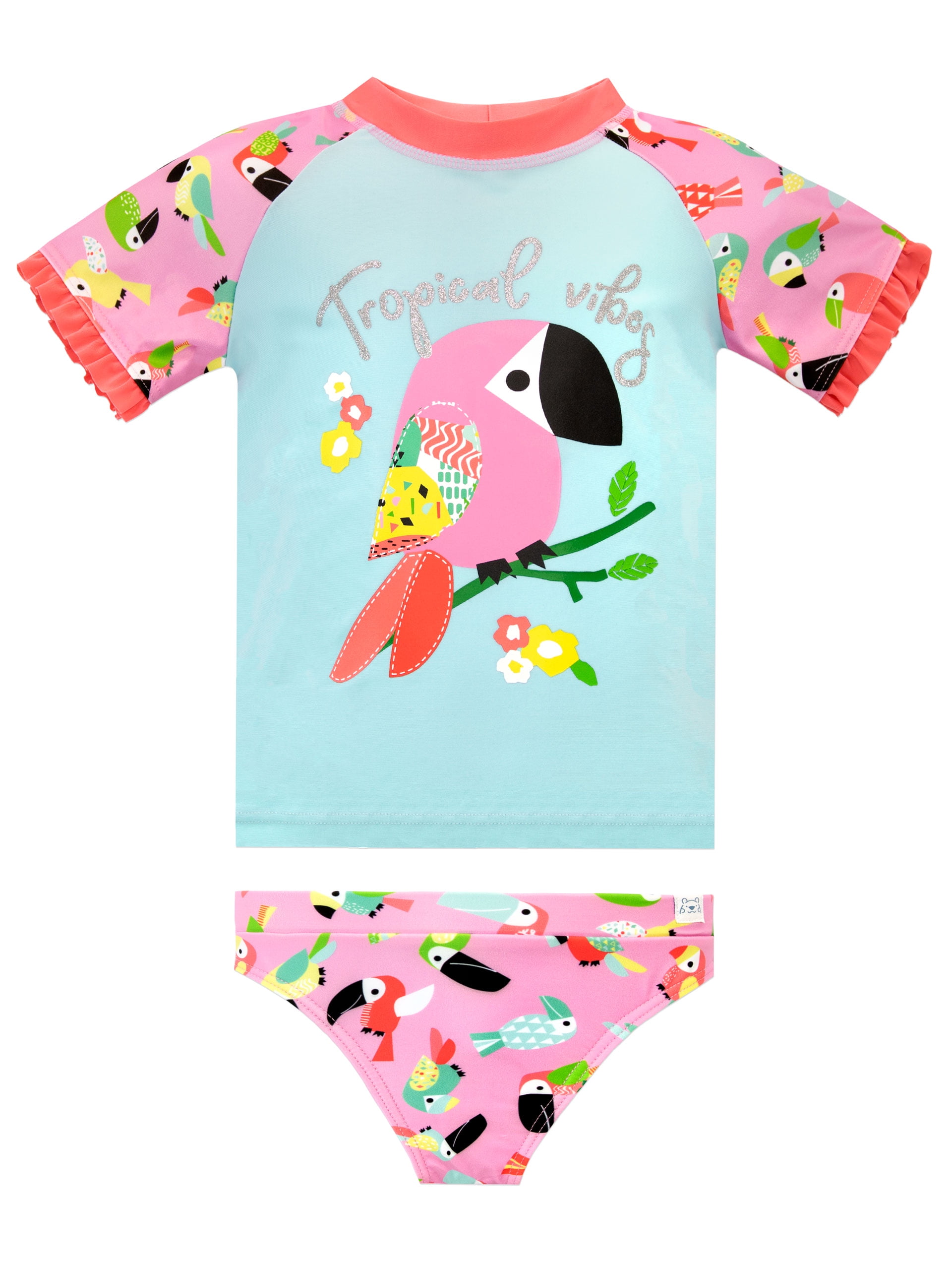 Harry Bear Girls Tropical Toucan Short Sleeve Swim Set Sizes 2T-6 ...