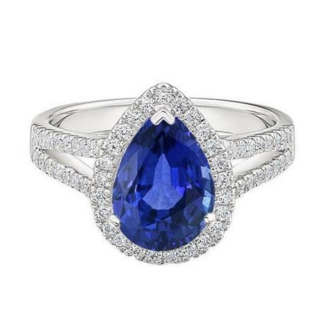Harry Chad Enterprises 69530 4 CT Halo Diamond Pear Ceylon Sapphire ...