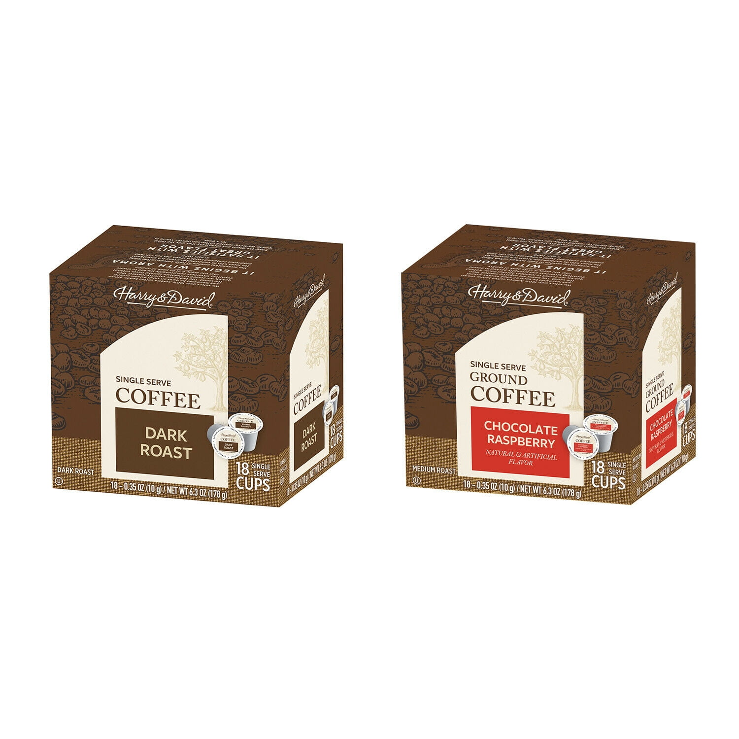Harry & David Coffee Combo, Dark Roast, Chocolate Raspberry 2/18 ct ...