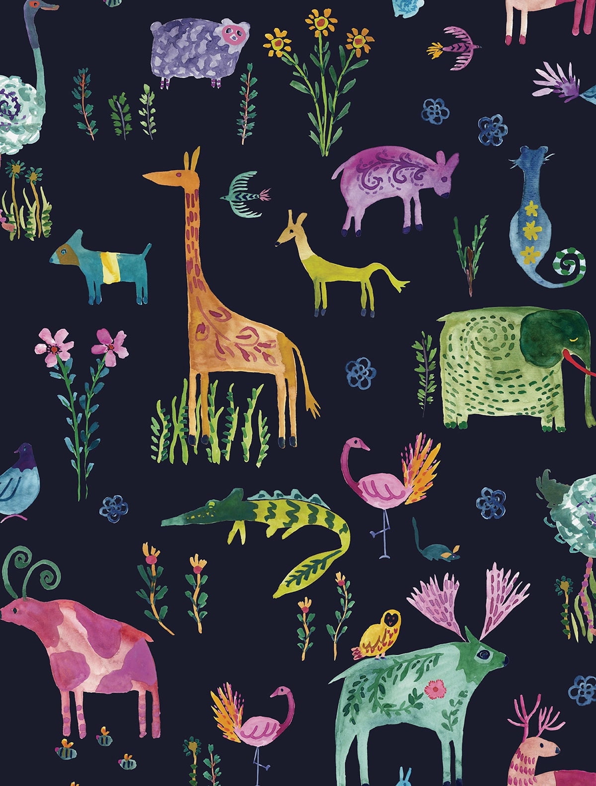 Harry & Grace Dark Blue Animals Peel and Stick Wallpaper - 20.5 in. W x ...