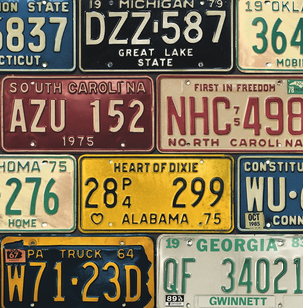 Harry & Grace Multicolored License Plates Peel and Stick Wallpaper ...