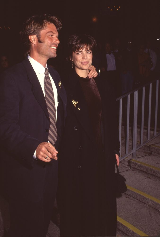 Harry Hamlin In Suit And Brown Striped Tie With Lisa Rinna At "Sunset ...