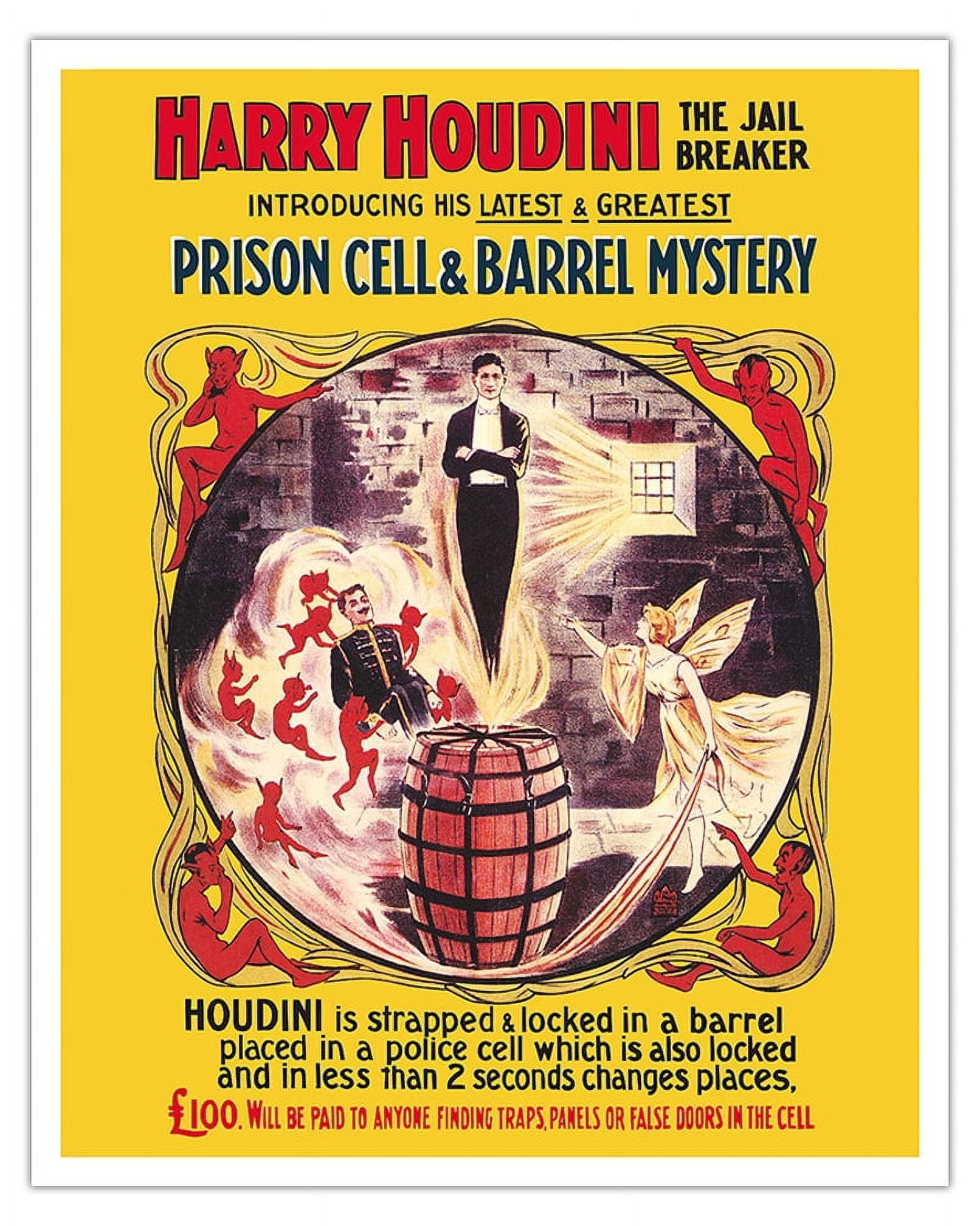 Harry Houdini - The Jail Breaker - Vintage Magic Poster c.1906 - Fine ...