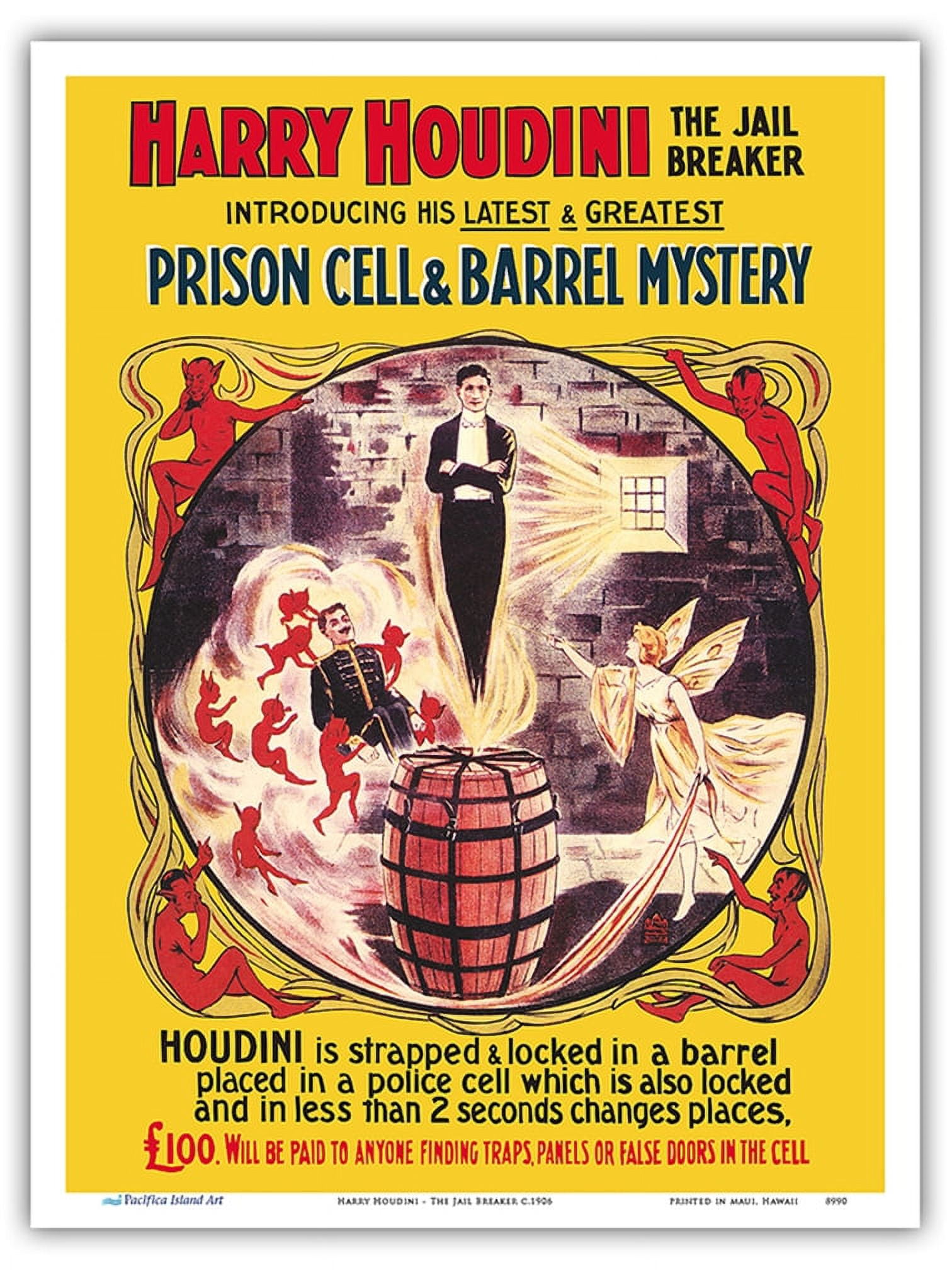Harry Houdini - The Jail Breaker - Vintage Magic Poster c.1906 - Master ...