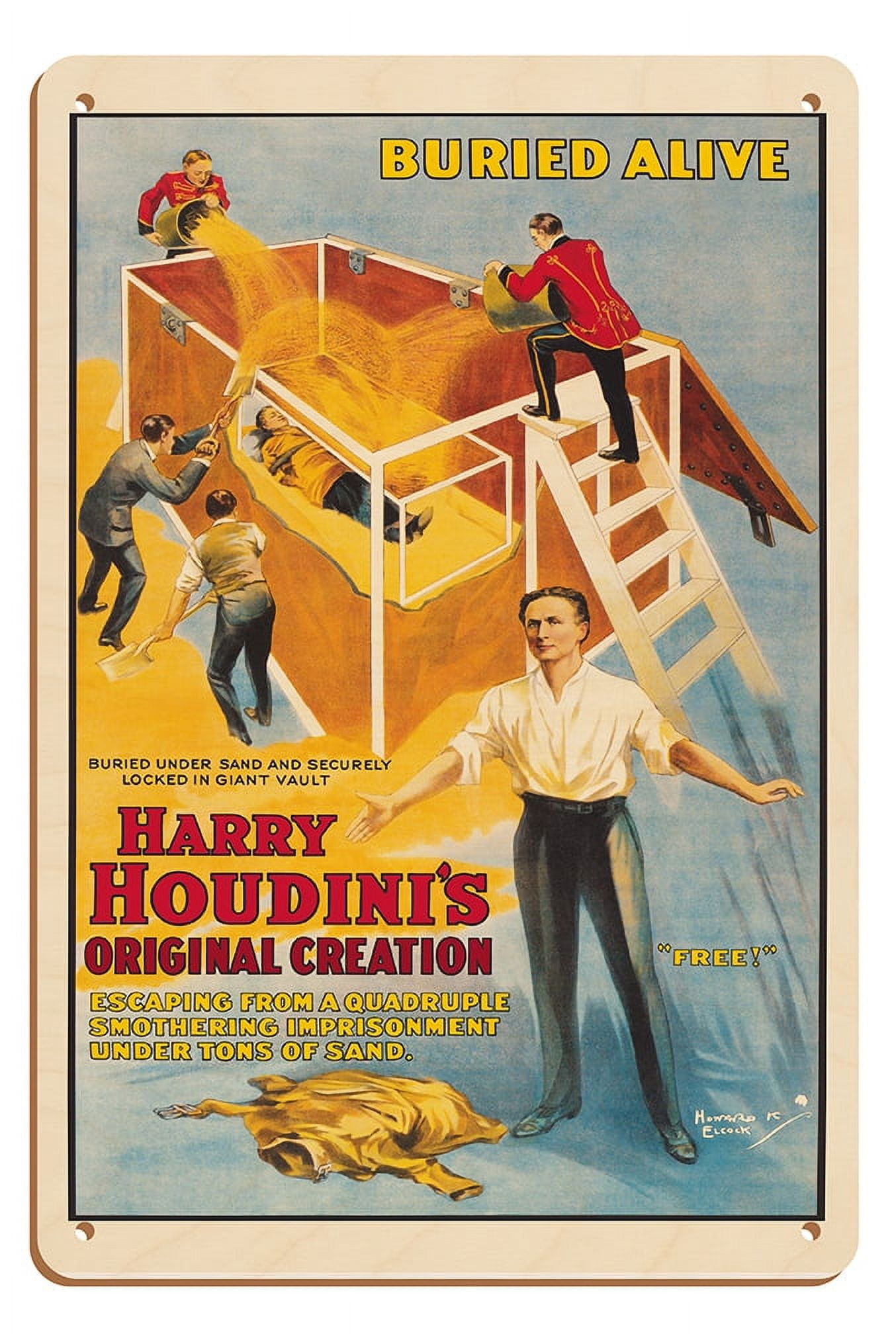 Harry Houdini’s Buried Alive Escape - Vintage Magic Poster c.1914 - 8 x ...