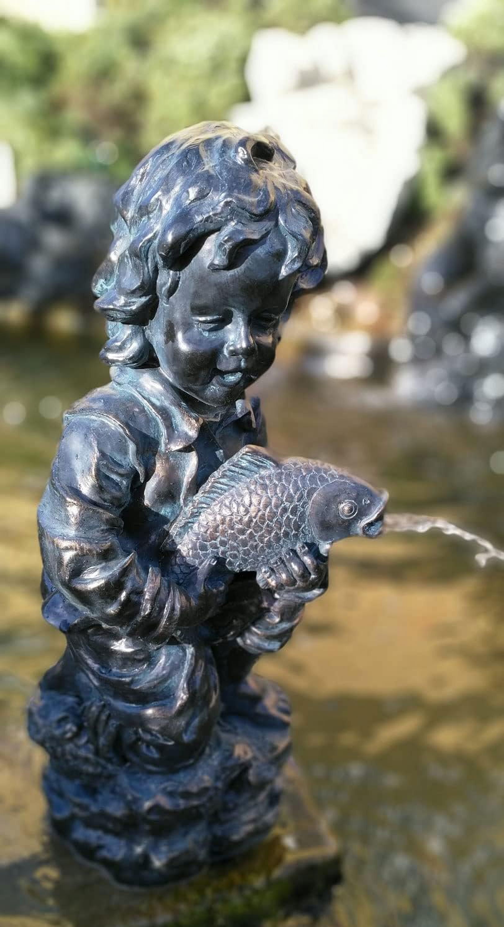 Harry Pond Spitter Fountain Statue In Verdigris With Pond Pump, resin ...