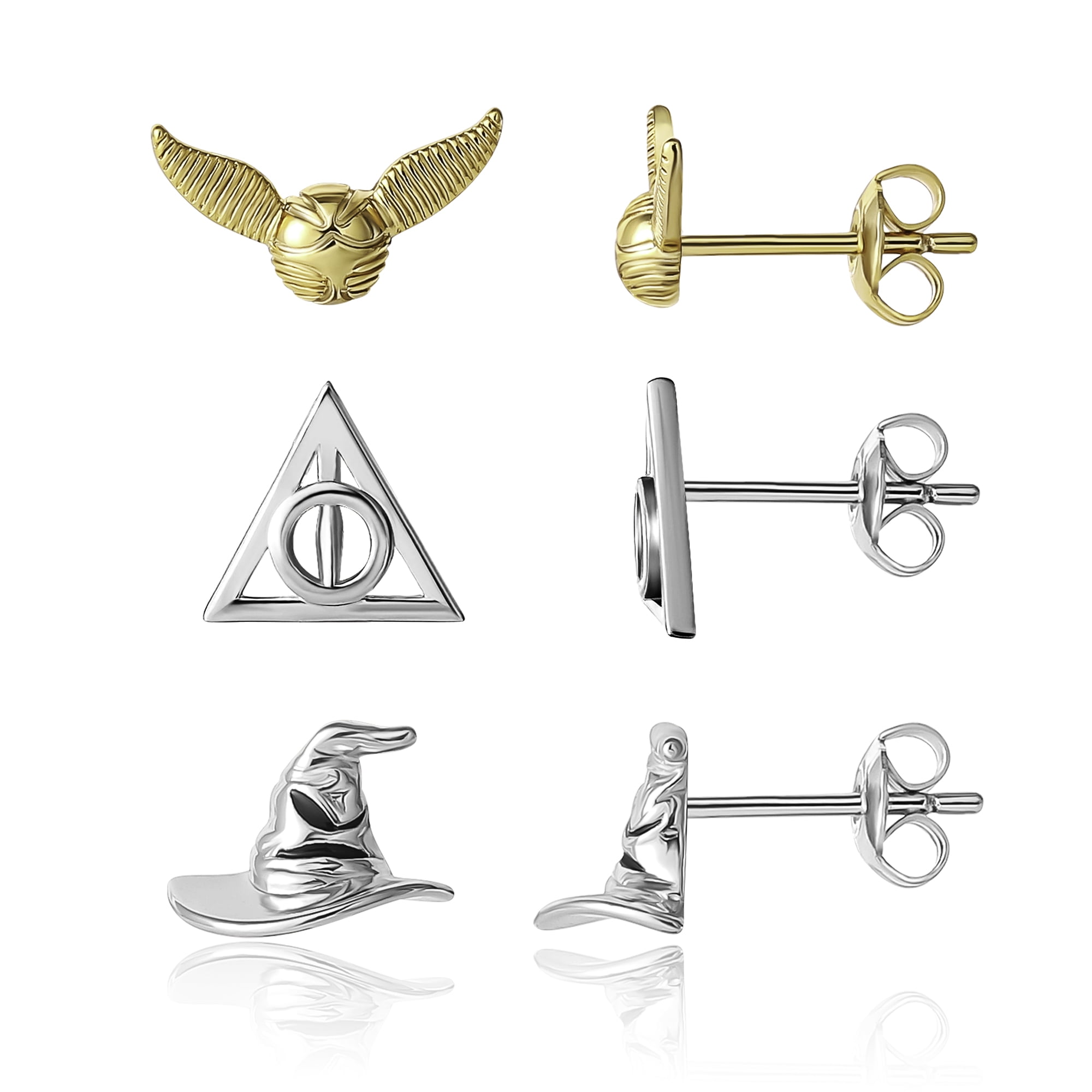 Harry Potter 3 Piece Stud Earring Set - Golden Snitch, Deathly Hallows ...