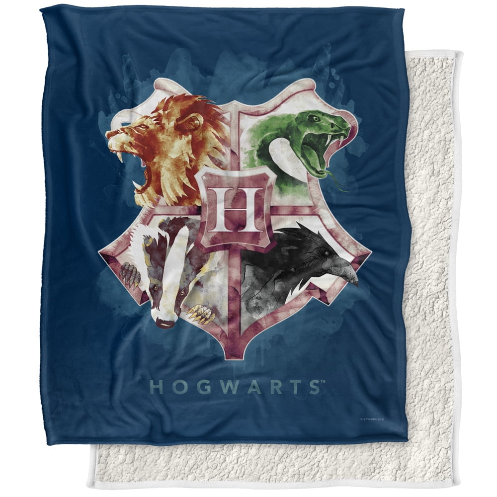 Harry Potter Blanket, 50"x60", Hogwarts Crest Wash Silky Touch Sherpa ...