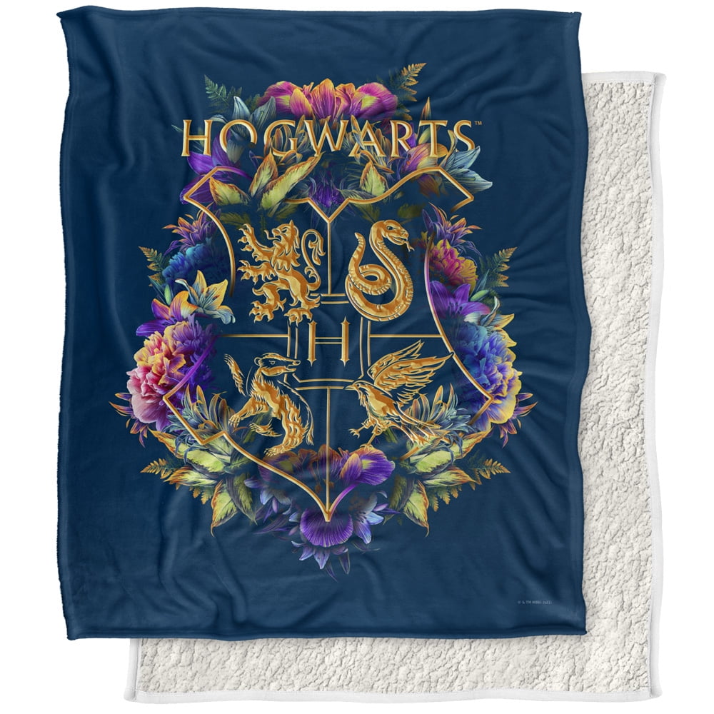 Harry Potter 50"x60" Fleece Blanket, Hogwarts Floral Crest, Silky ...