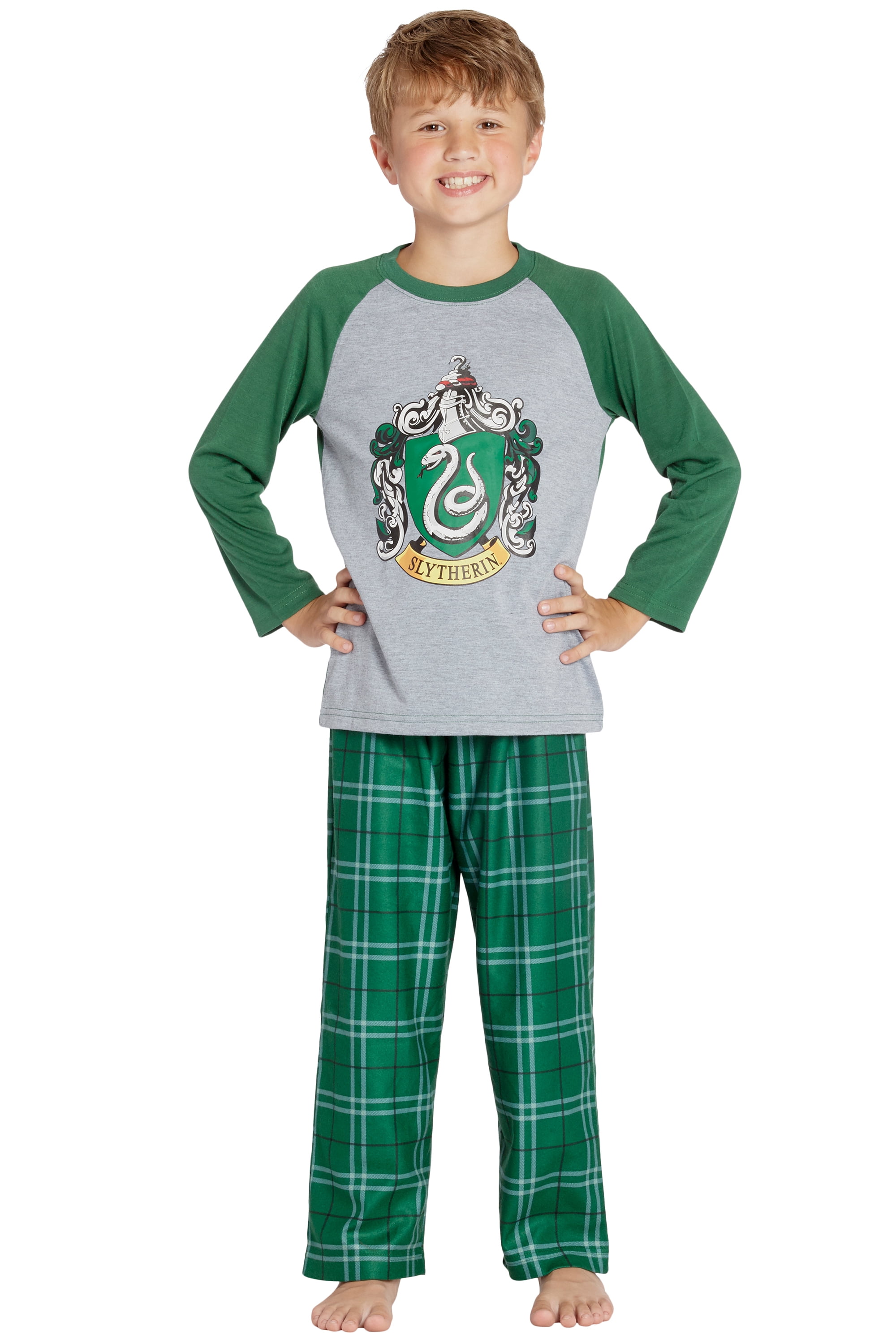 Harry Potter Boys' Hogwarts Houses Crest Plaid Raglan 2PC Pajama Set ...