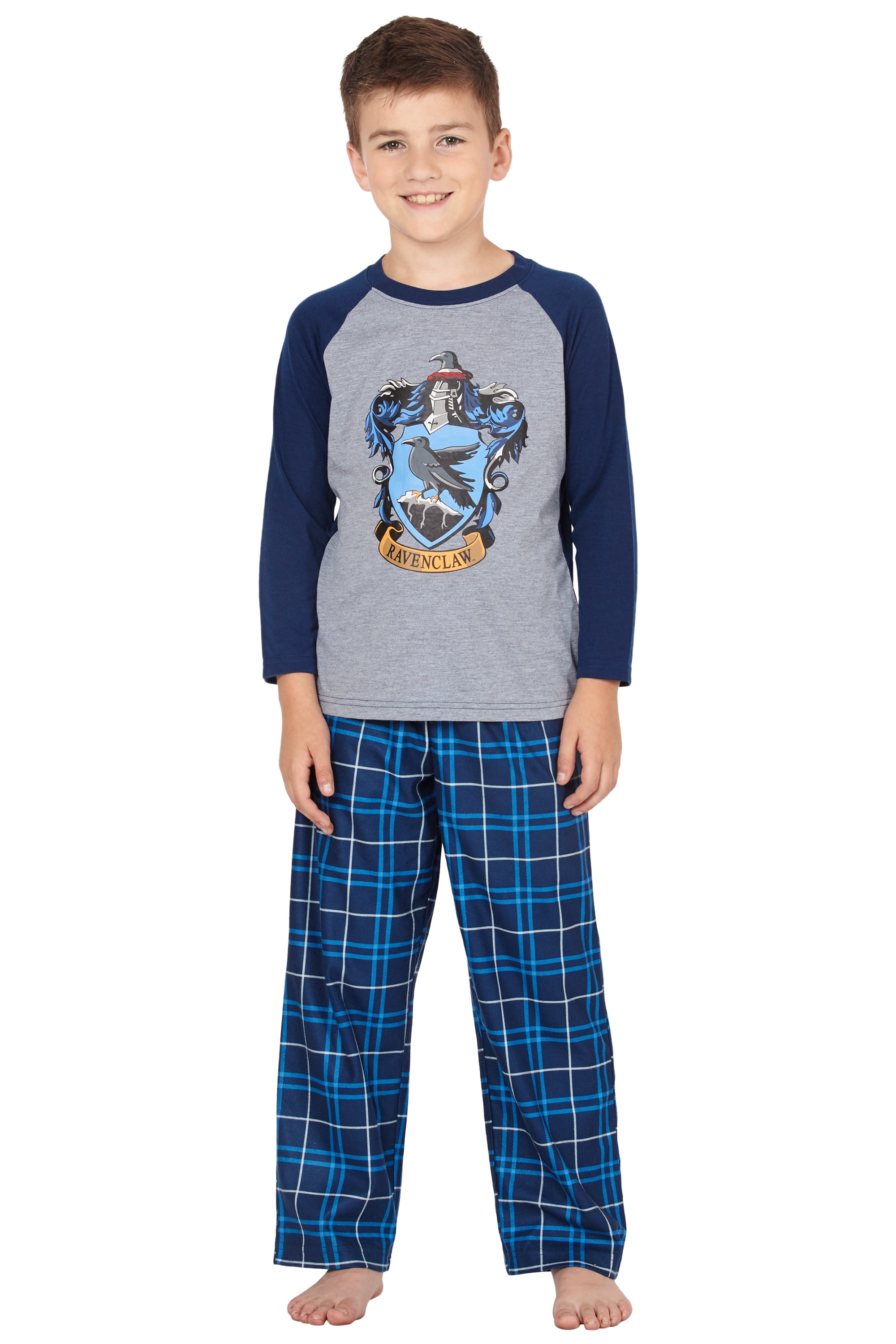 Harry Potter Boys' Hogwarts Houses Crest Plaid Raglan 2PC Pajama Set ...