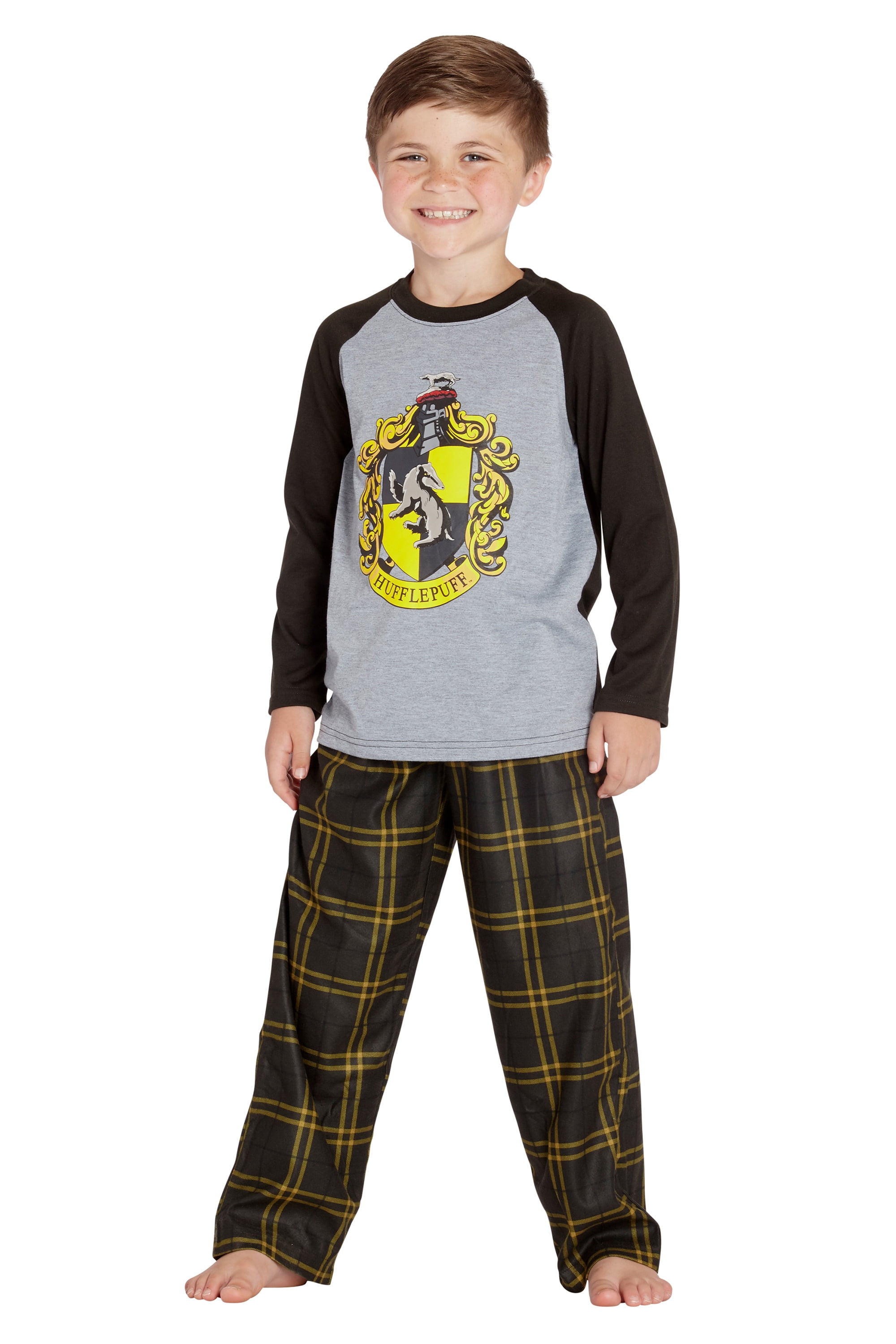 Harry Potter Boys' Hogwarts Houses Crest Plaid Raglan 2PC Pajama Set ...