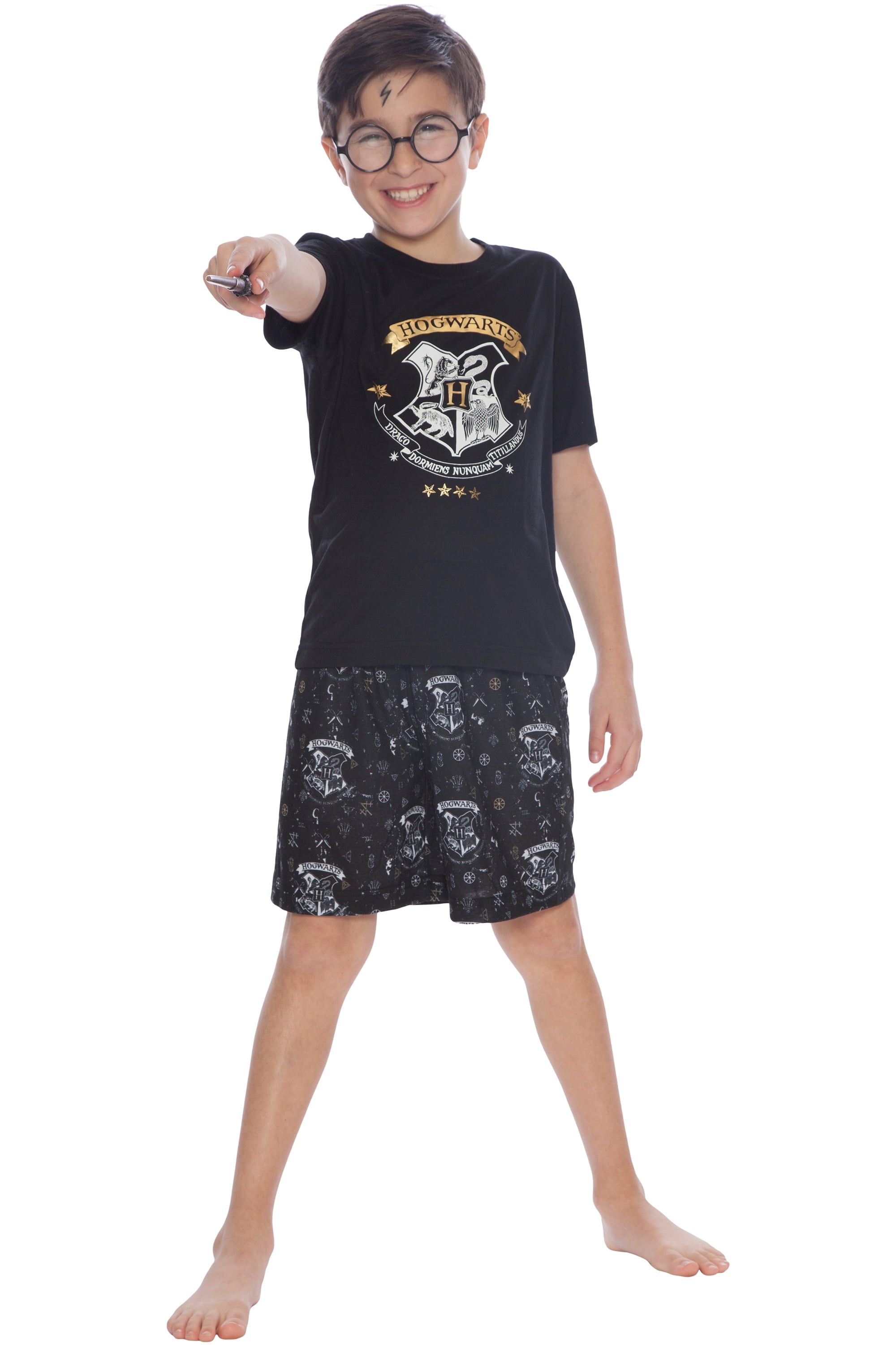 Harry Potter Boys' Pajama Hogwarts Castle Wizard Crest 2 Piece Short Sleeve Shirt and Shorts ...