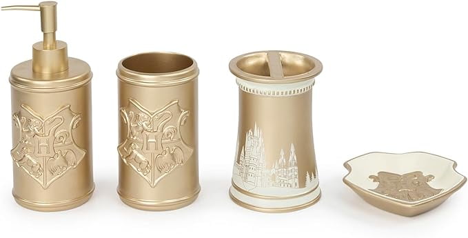 Harry Potter Gold Hogwarts Crest 4 Piece Bathroom Accessory Set ...