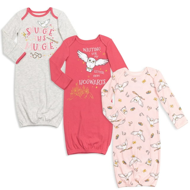 Harry Potter Hedwig Newborn Girls 3-Pack Sleeper Gown 0-6M - Red/Pink ...