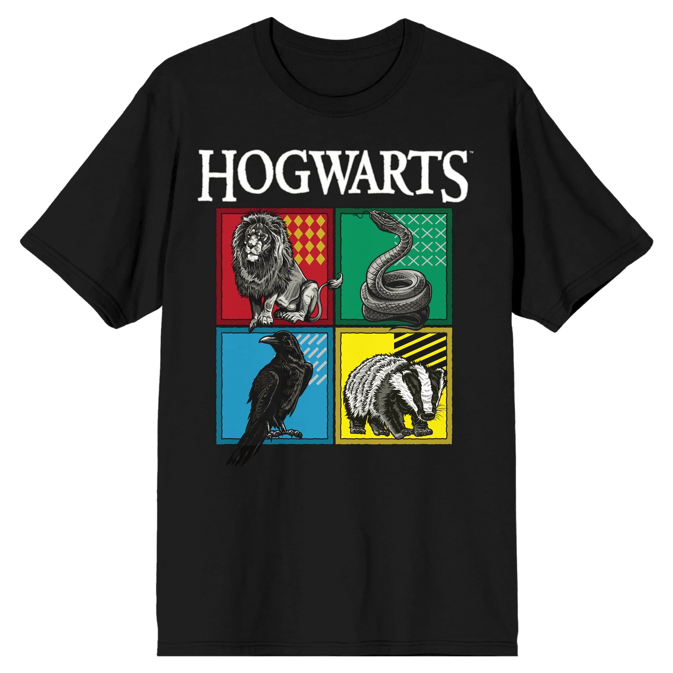 Harry Potter Hogwarts House Emblems Men's Black Graphic Tee-XS ...
