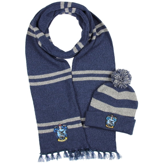 Harry Potter Hogwarts Houses Knit Scarf & Pom Beanie Set, Ravenclaw ...
