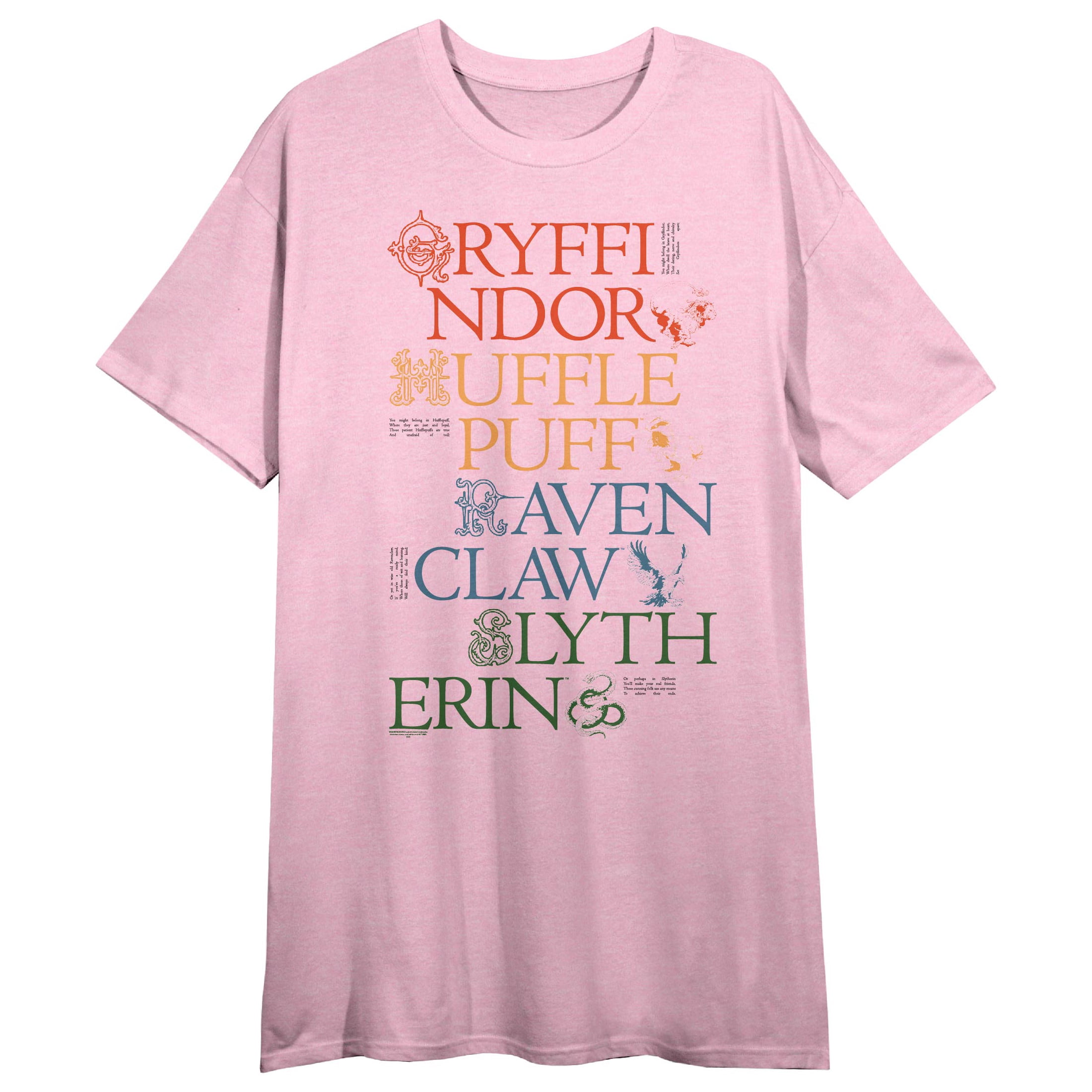 Harry Potter Hogwarts Houses Women's Pink Heather Short Sleeve Crew ...