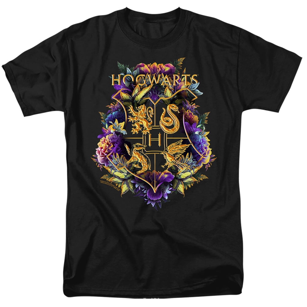 Harry Potter Hogwarts Multi-Colored Floral Crest Unisex Adult T Shirt ...