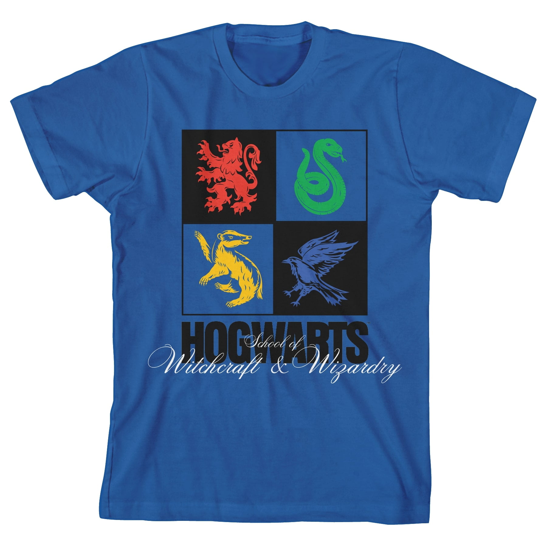 Harry Potter Hogwarts School Boxed Icons Youth Boys Royal Blue T-Shirt ...