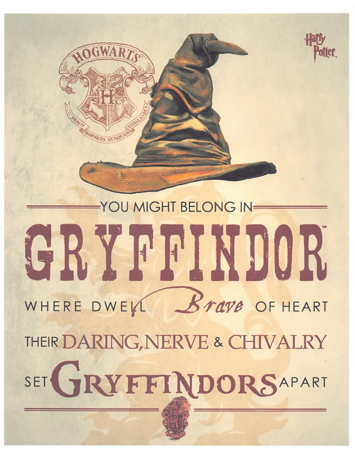 Harry Potter Hogwarts School Sorting Hat Poster Print GRYFFINDOR ...