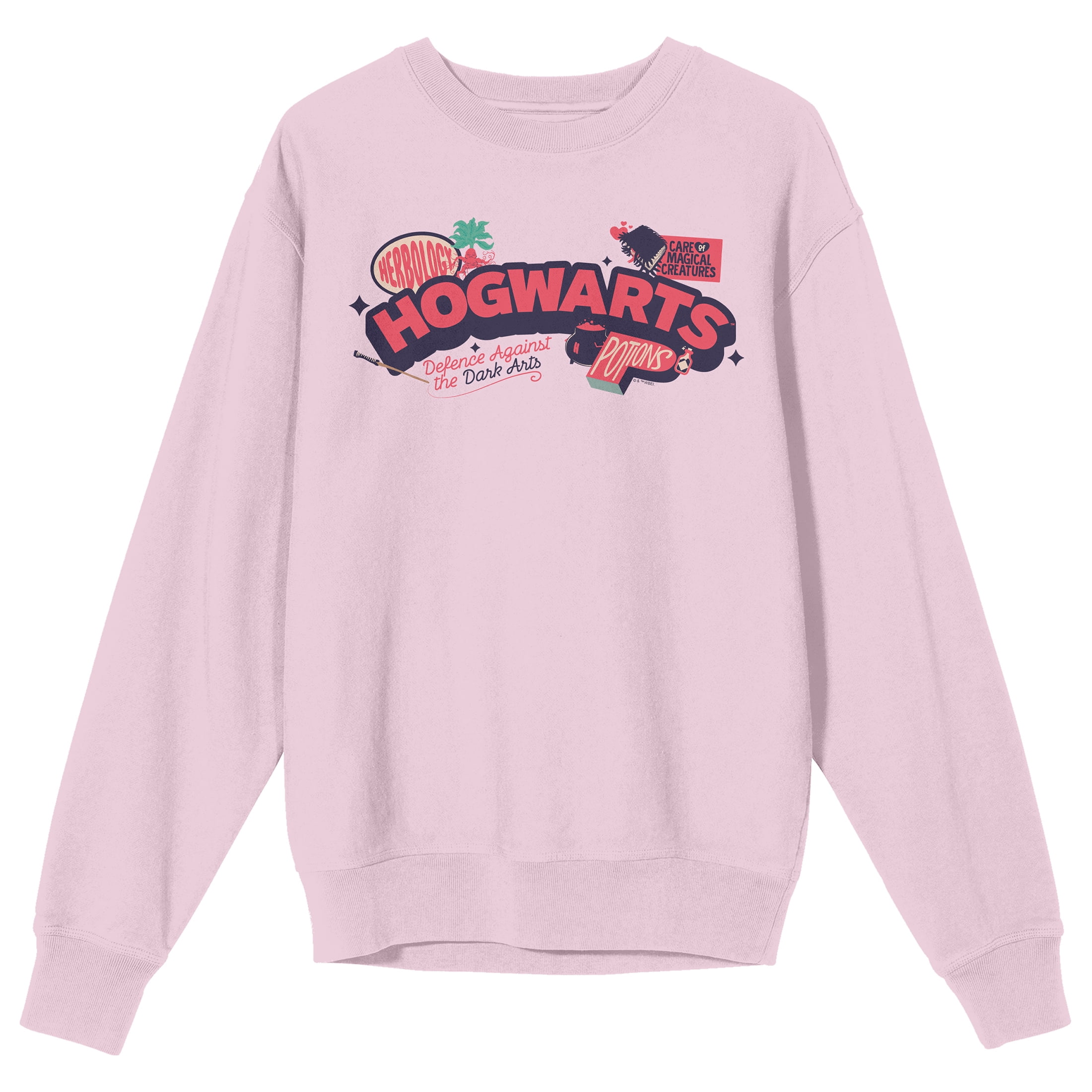 Harry Potter Hogwarts Text Adult Cradle Pink Crew Neck Long Sleeve ...