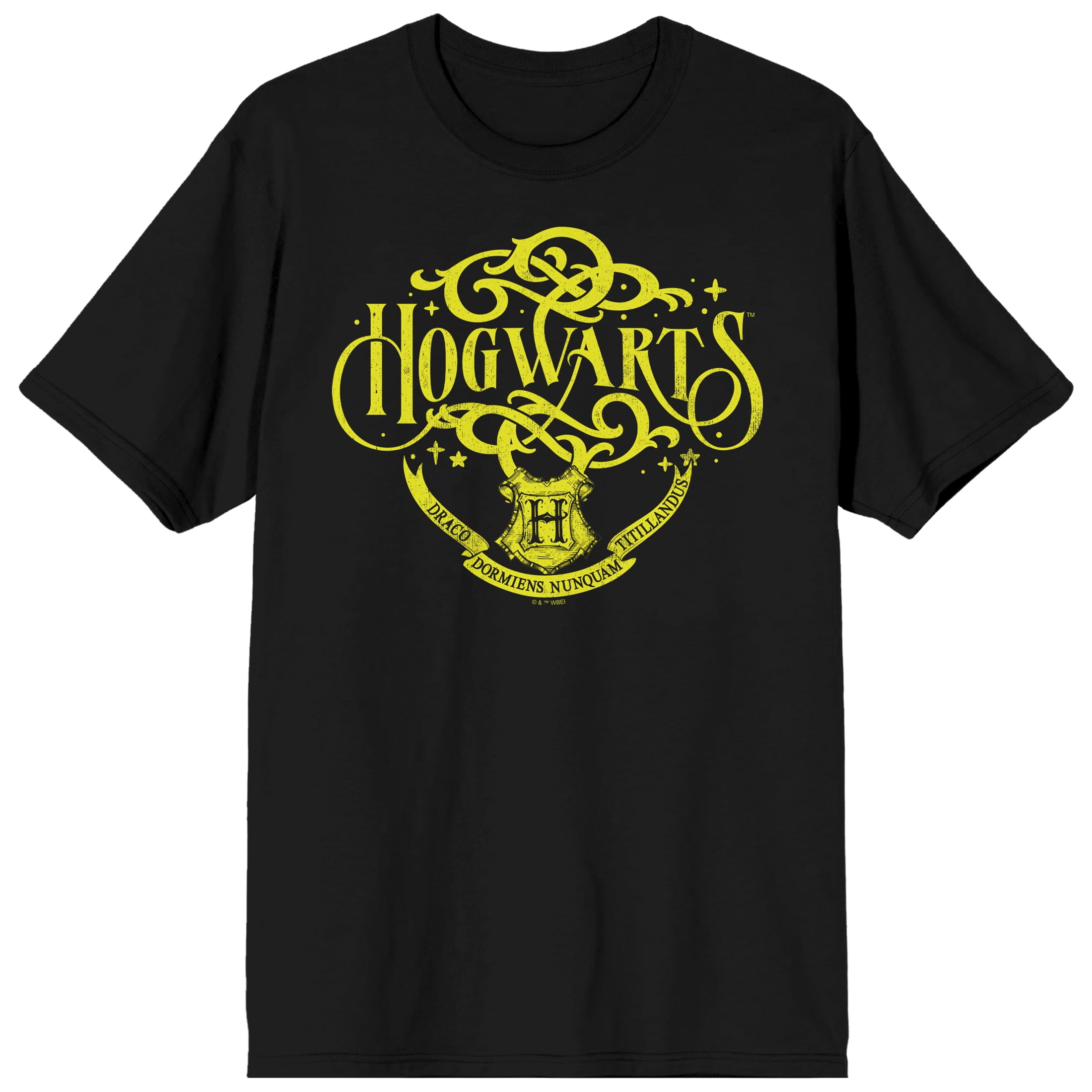 Harry Potter Hogwarts Winding Script Adult Black Short Sleeve Tee-Small ...