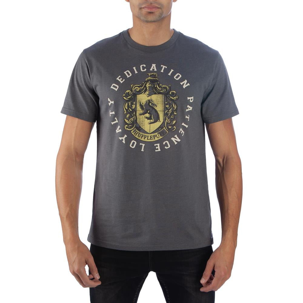 Harry Potter Hufflepuff Crest and Motto Mens Charcoal Graphic Tee-Large ...