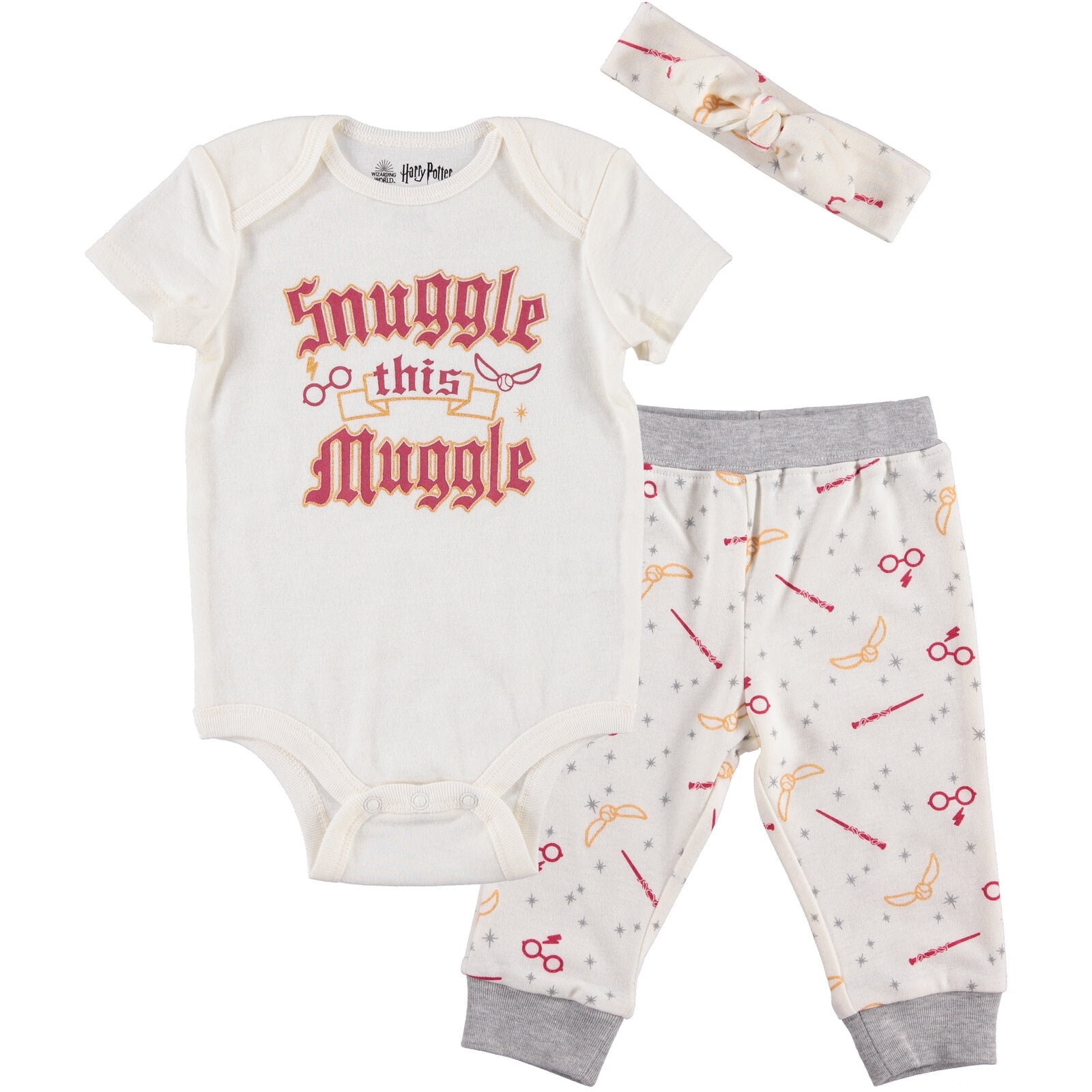 Harry Potter Infant Baby Girls Bodysuit Pants and Headband 3 Piece ...
