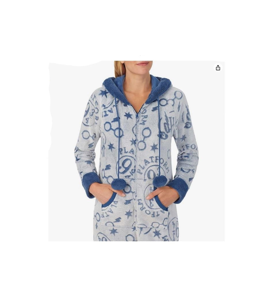 Harry Potter Ladies' Women Adult Plush Cozy Fleece One-Piece Hooded ...