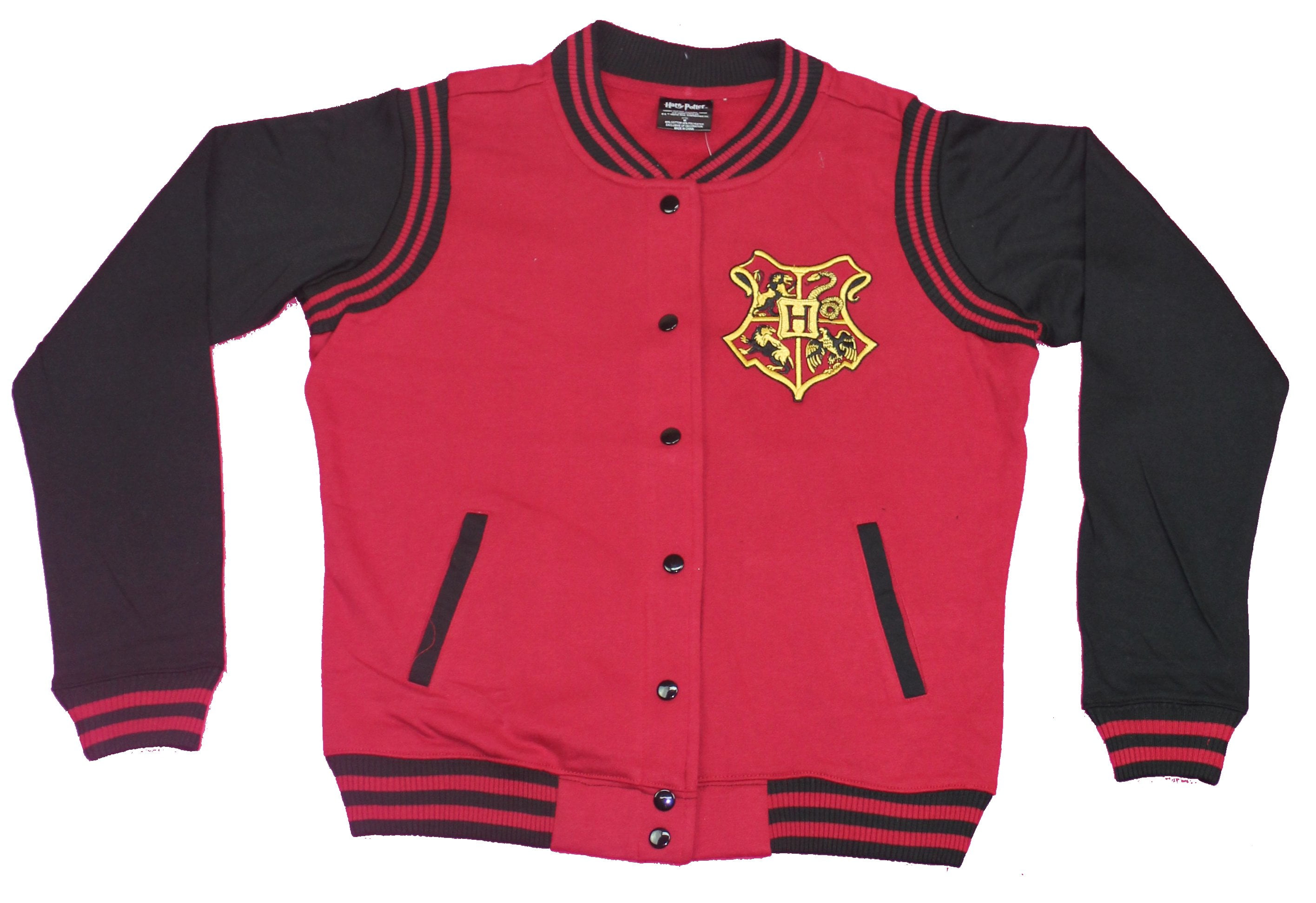 Harry Potter Mens Button Up Jacket - Hogwarts Crest Patch Front ...