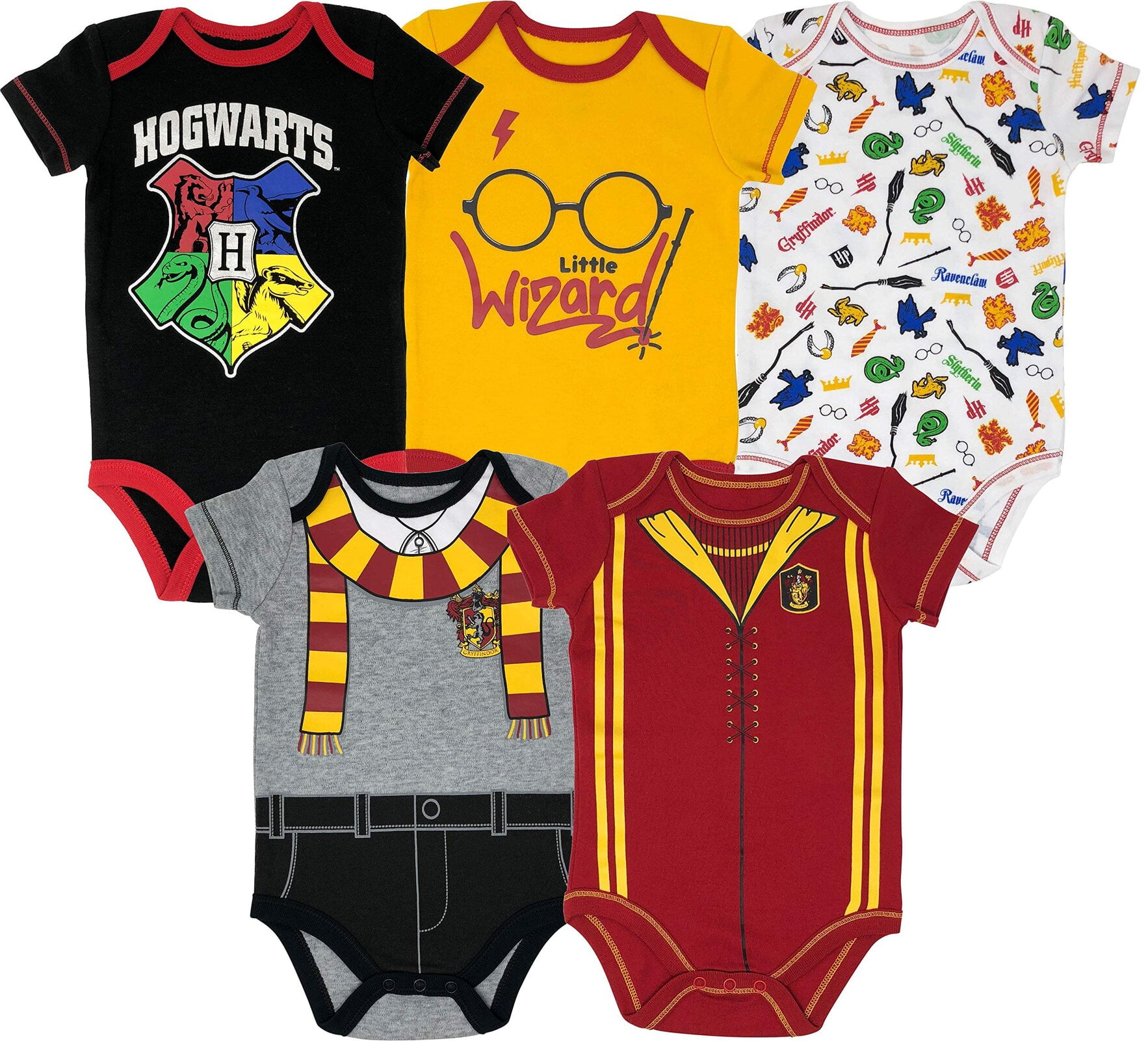 Harry Potter Newborn Baby Boys 5 Pack Snap Onesies Outfit, Newborn to ...