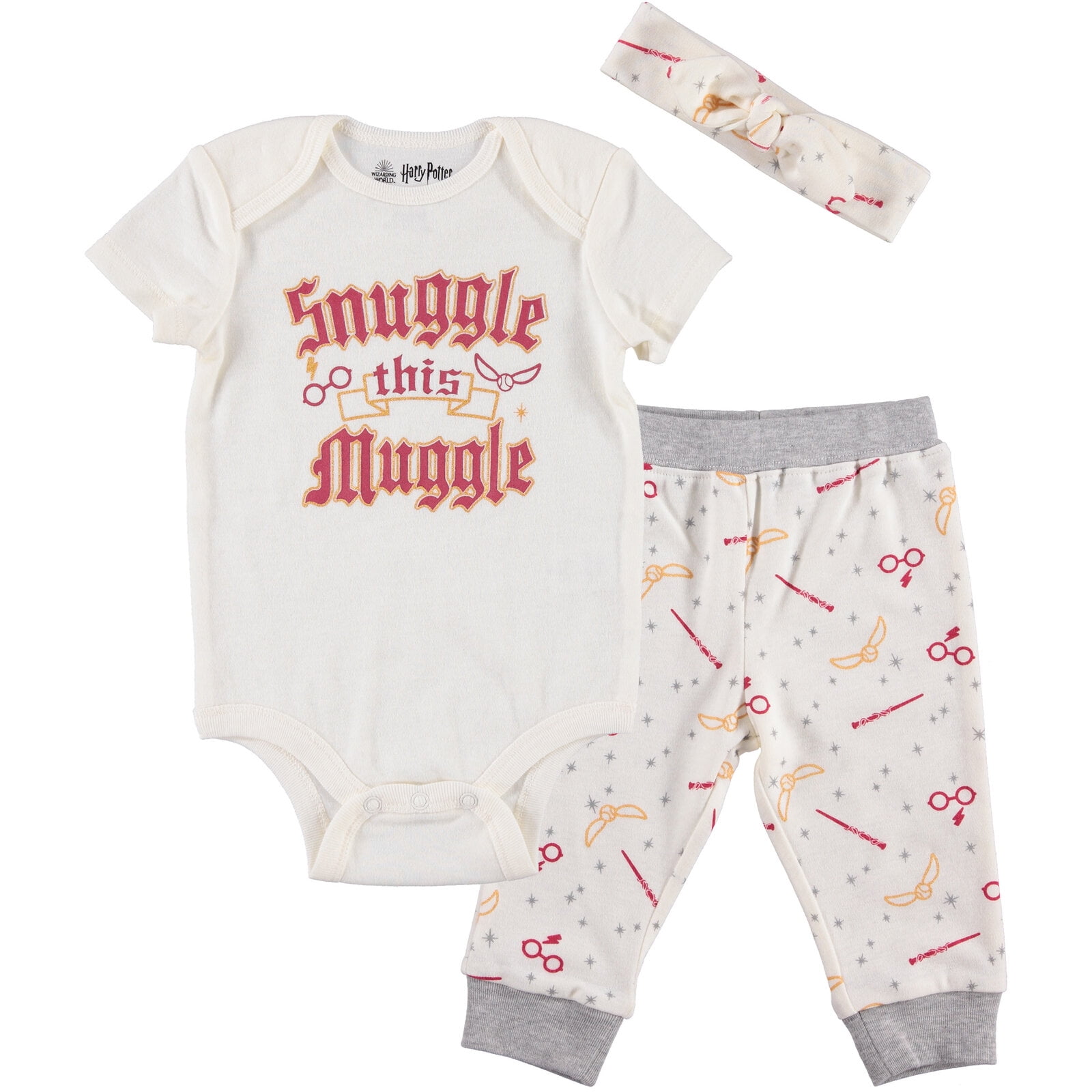 Harry Potter Newborn Baby Girls Bodysuit Pants and Headband 3 Piece ...