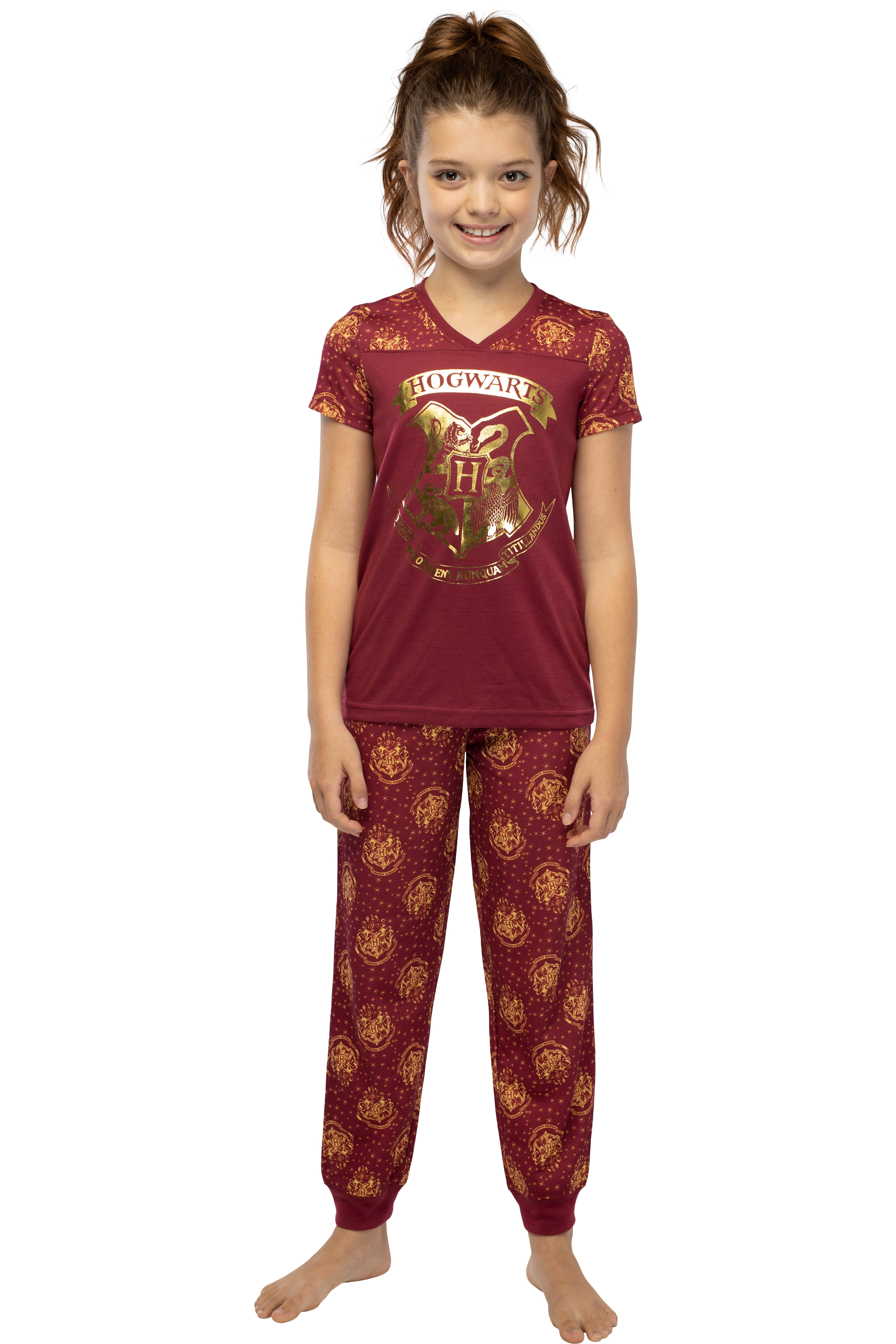 Harry Potter Pajamas Girls' Hogwarts Castle Gold Foil Crest 2 Piece ...