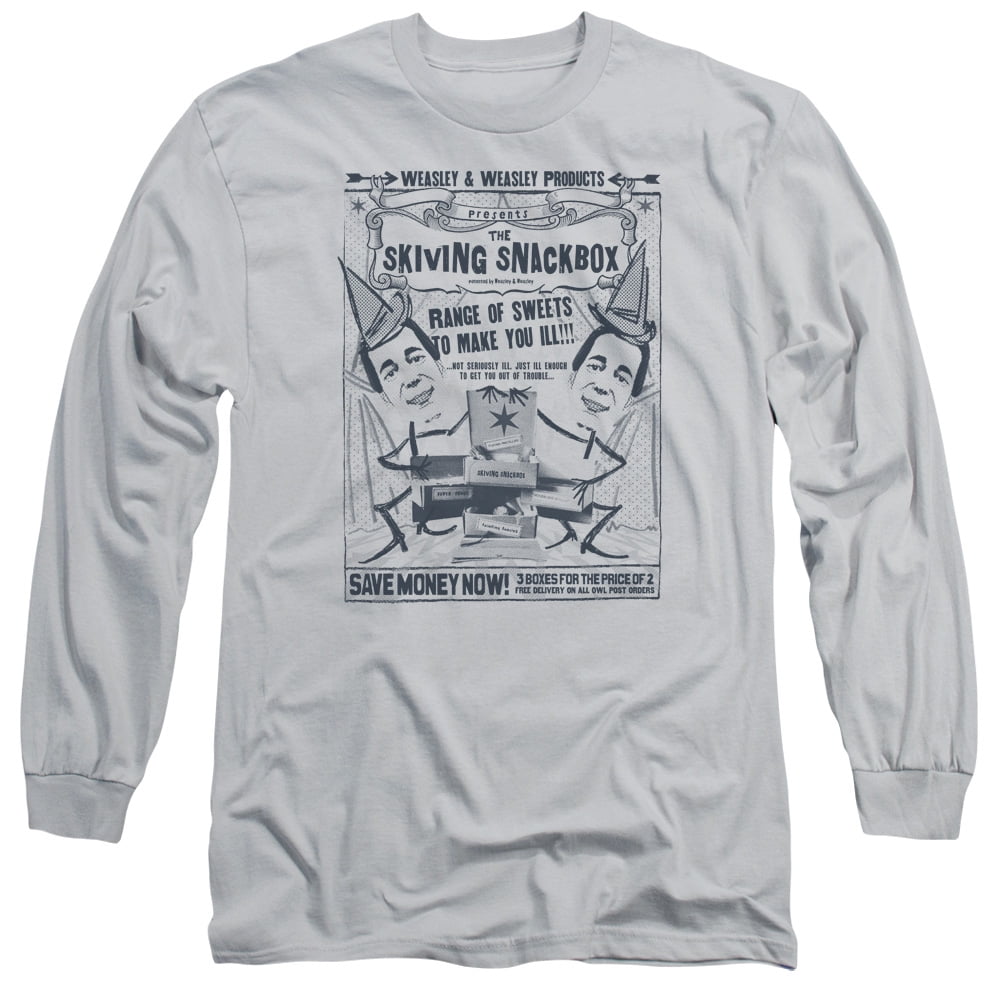 Harry Potter Skiving Snackbox Long Sleeve Adult 18/1 T-Shirt Silver ...
